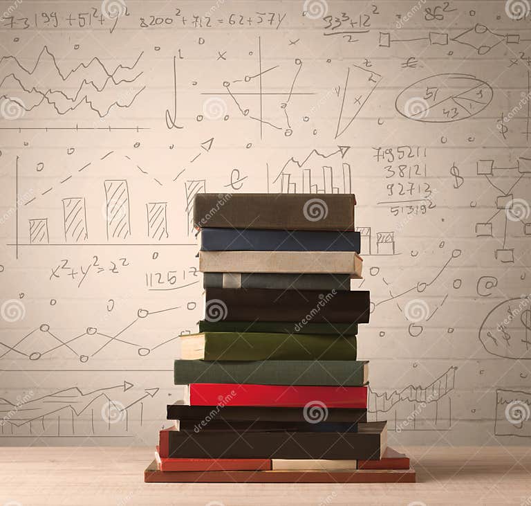 A Pile of Books with Math Formulas Written in Doodle Style Stock Image ...