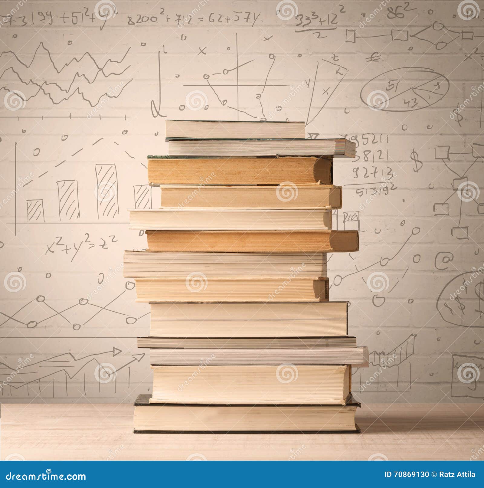 A Pile of Books with Math Formulas Written in Doodle Style Stock ...