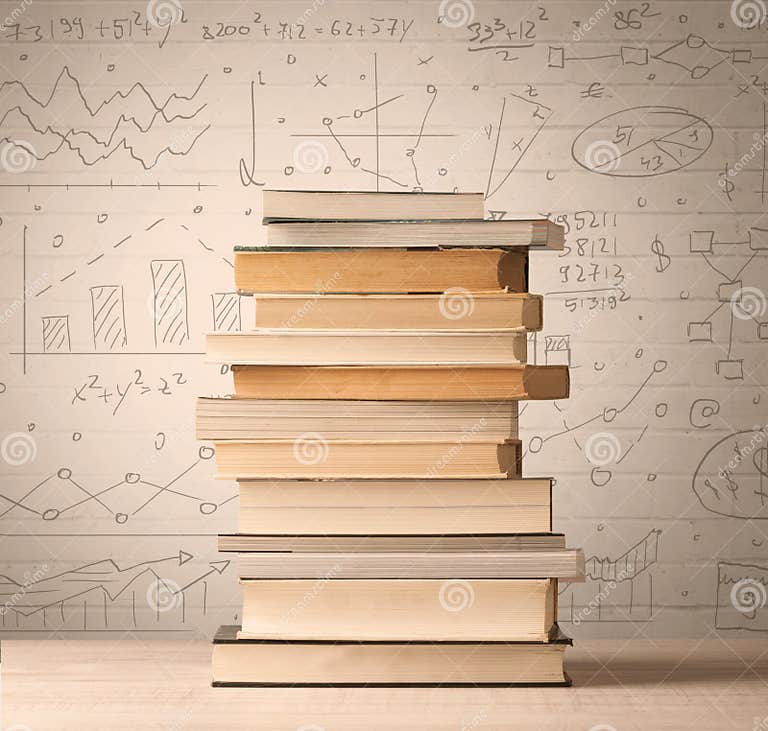 A Pile of Books with Math Formulas Written in Doodle Style Stock ...