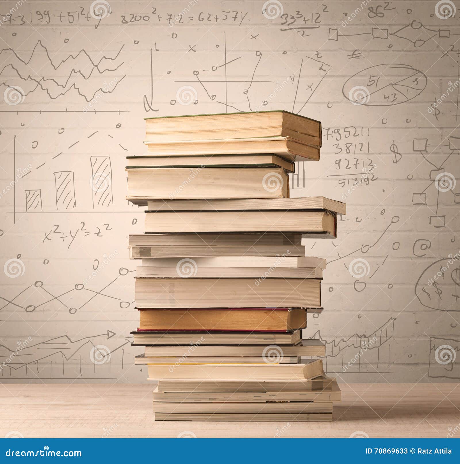 A Pile of Books with Math Formulas Written in Doodle Style Stock ...
