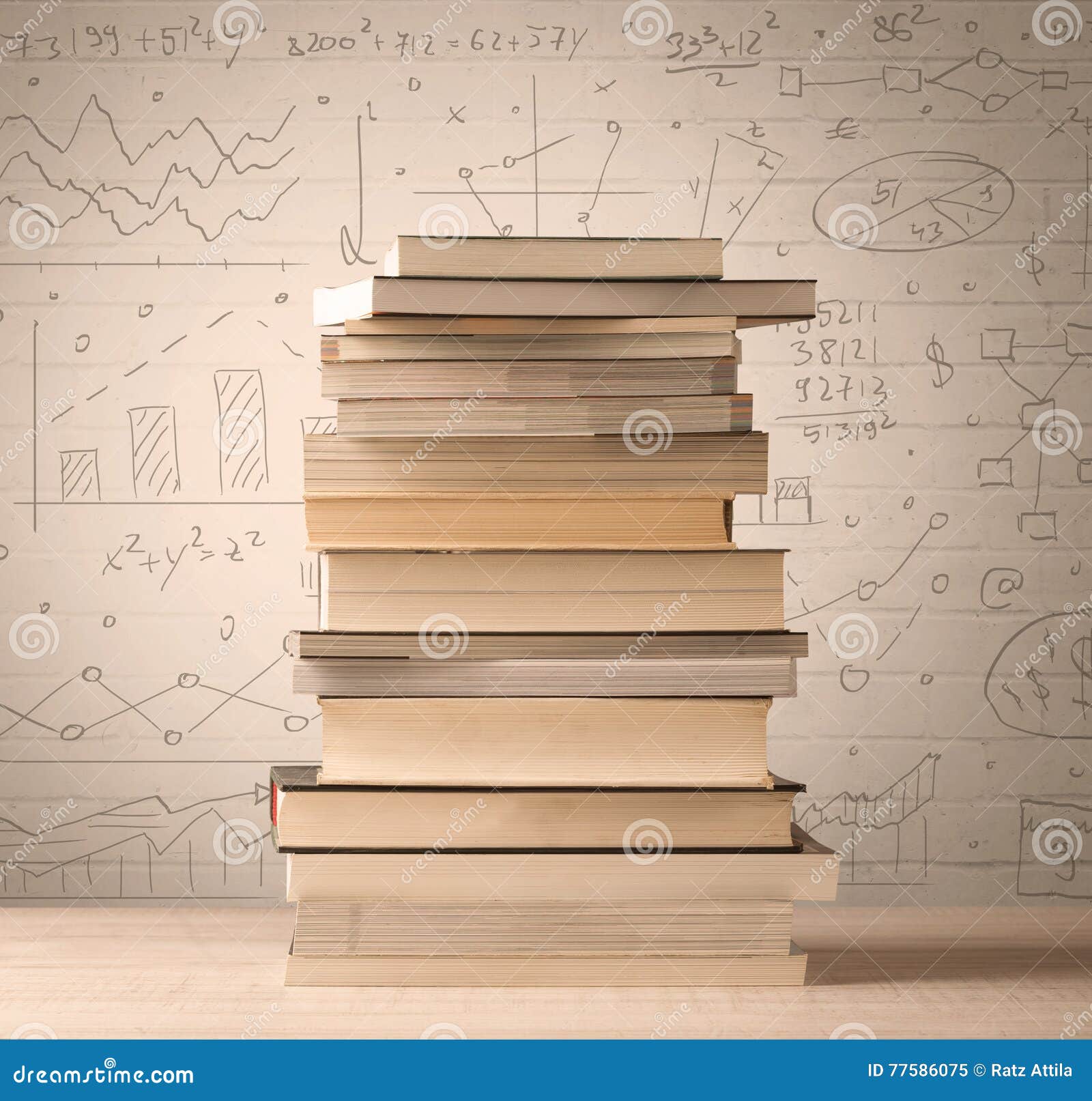 A Pile of Books with Math Formulas Written in Doodle Style Stock ...