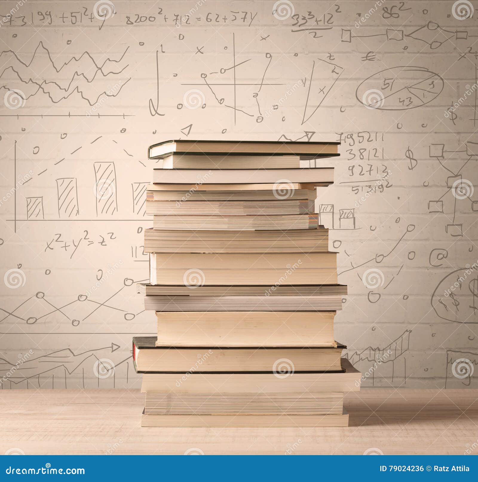 A Pile of Books with Math Formulas Written in Doodle Style Stock ...