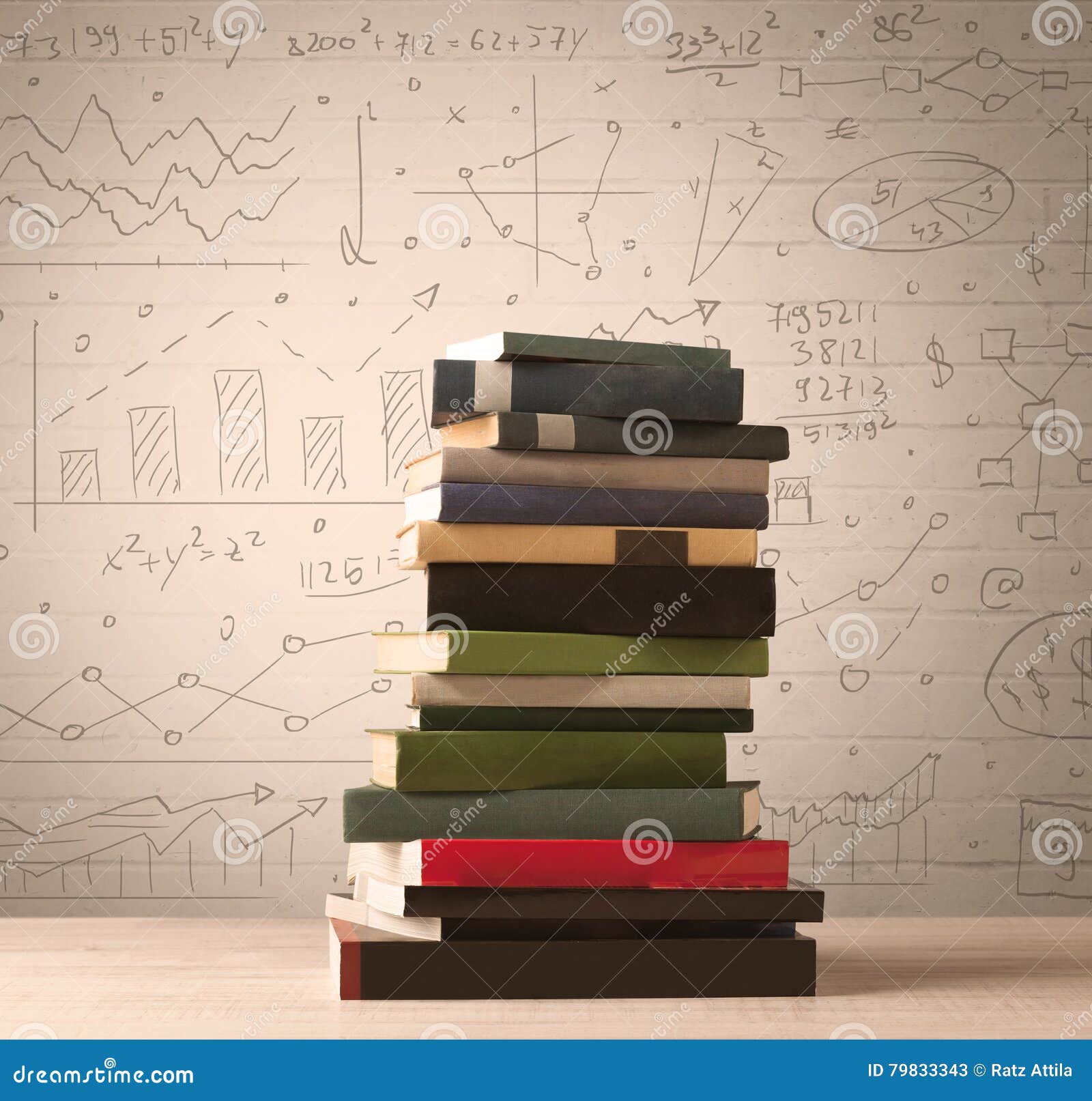 A Pile of Books with Math Formulas Written in Doodle Style Stock Image ...