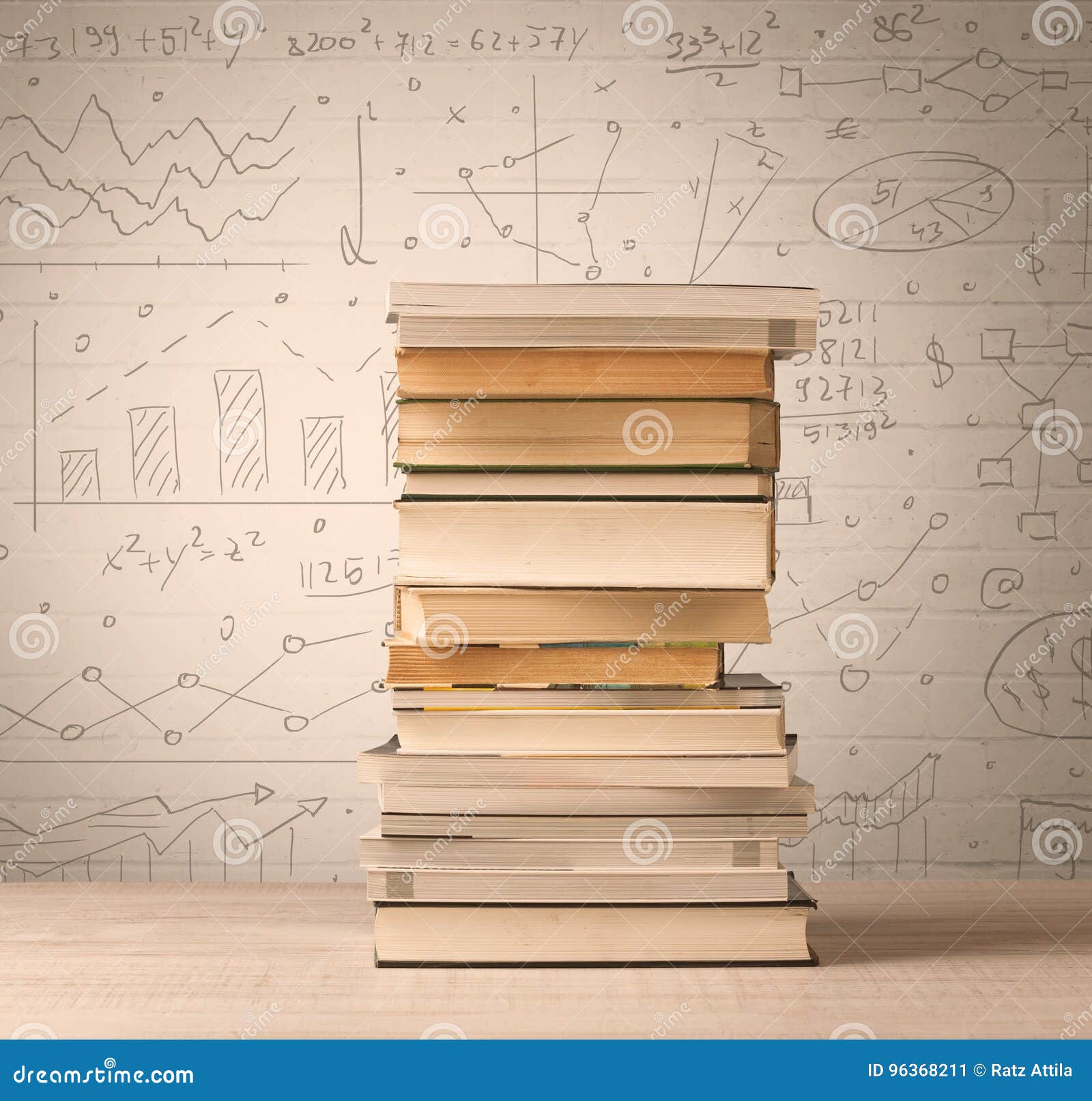 A Pile of Books with Math Formulas Written in Doodle Style Stock Image ...
