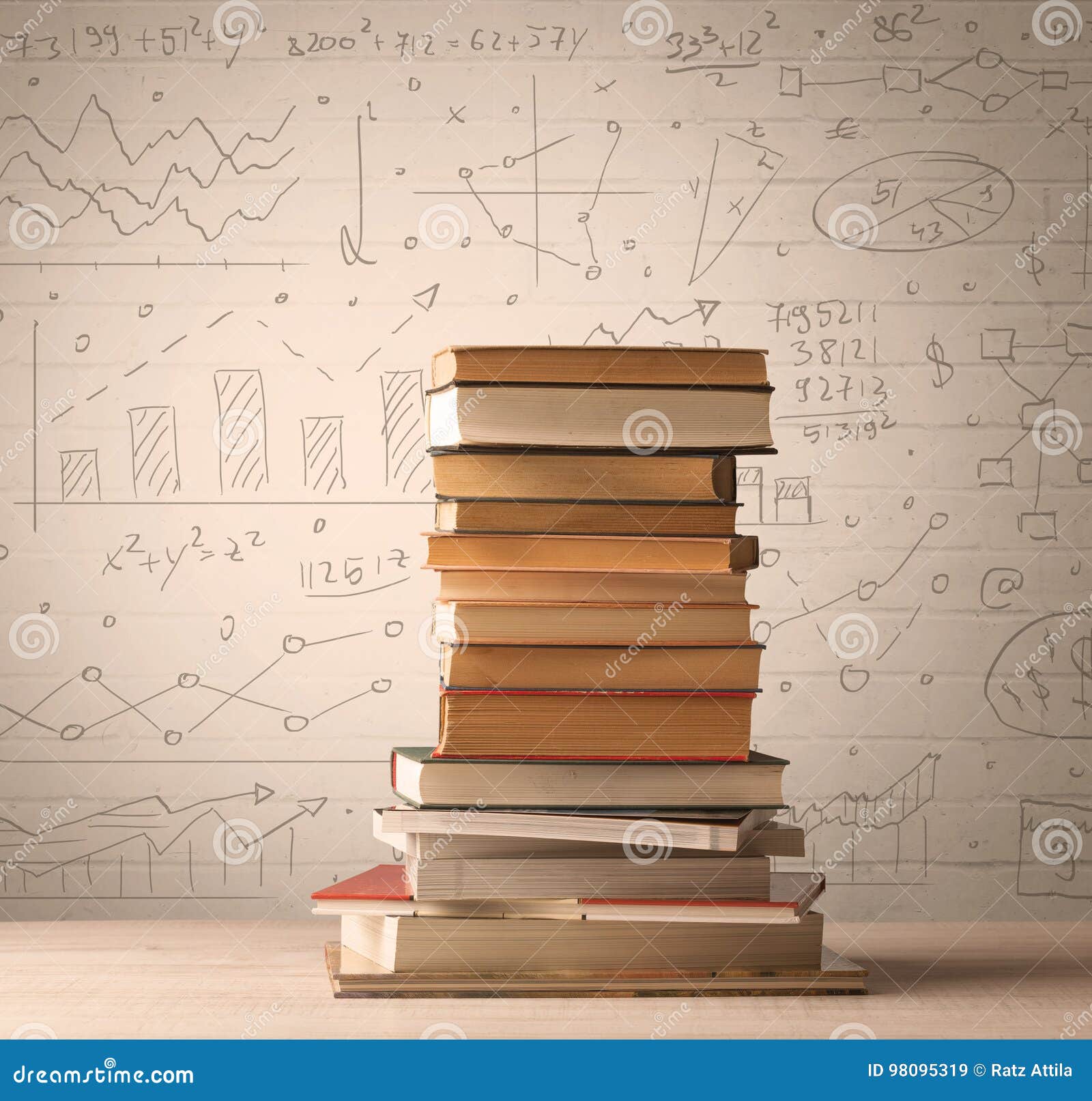 A Pile of Books with Math Formulas Written in Doodle Style Stock Image ...