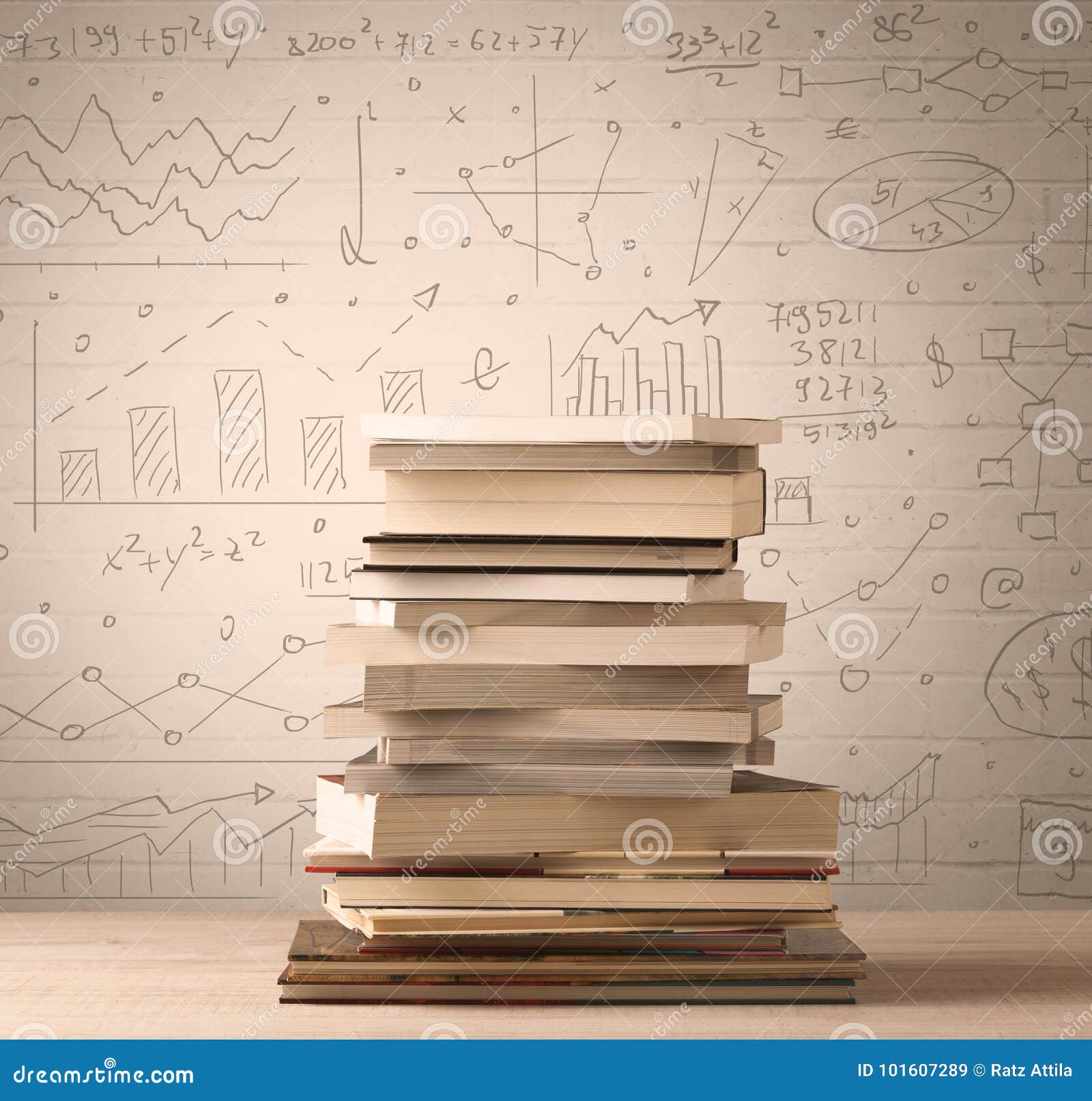 A Pile of Books with Math Formulas Written in Doodle Style Stock Image ...