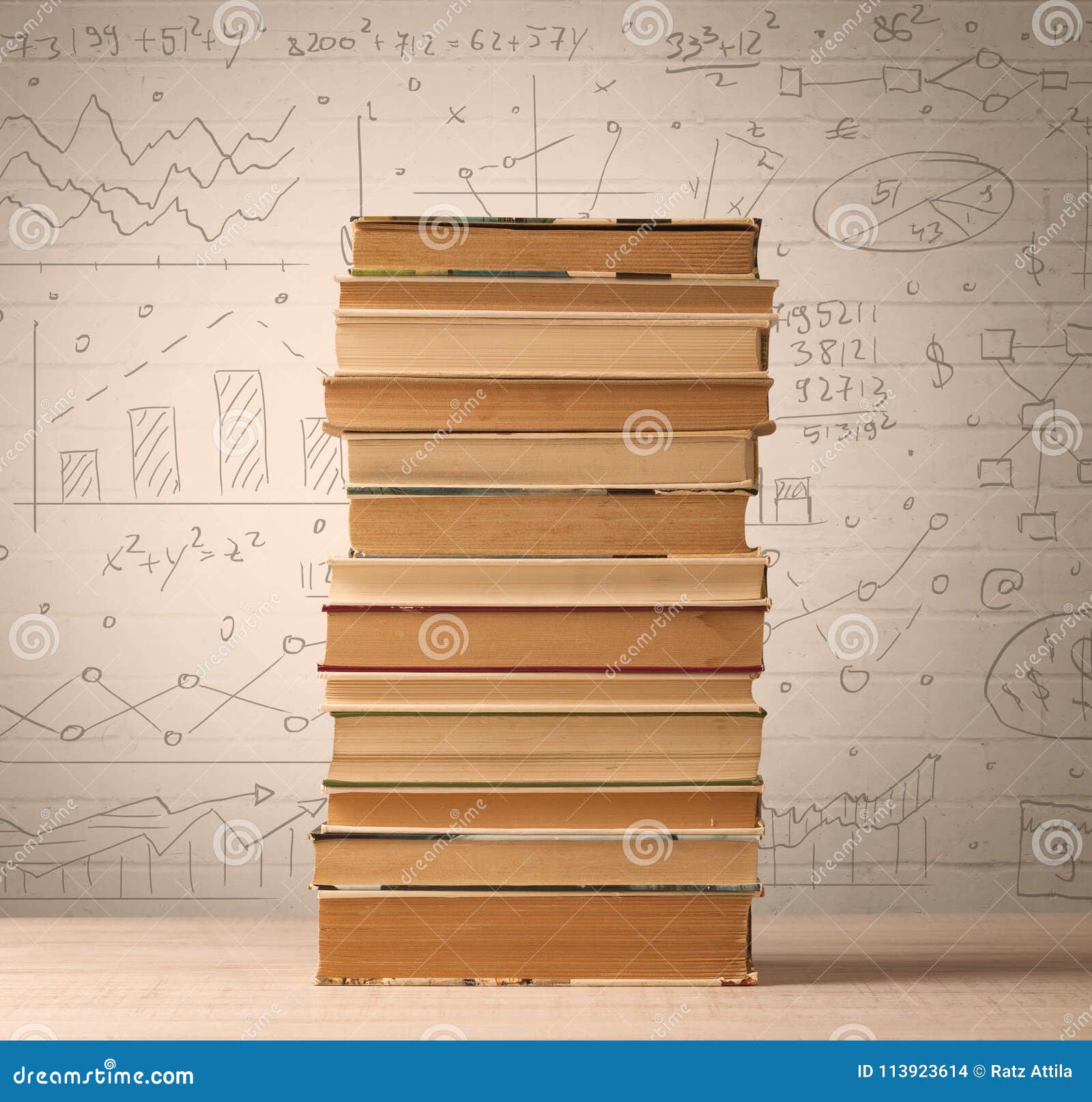 A Pile of Books with Math Formulas Written in Doodle Style Stock Photo ...