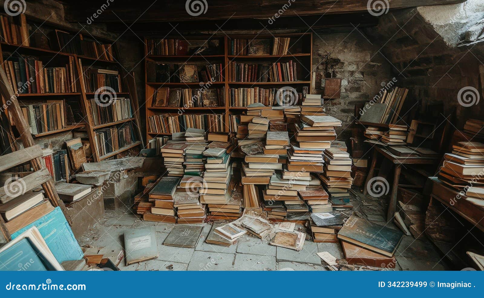 A Pile of Books in an Old Library Stock Illustration - Illustration of ...