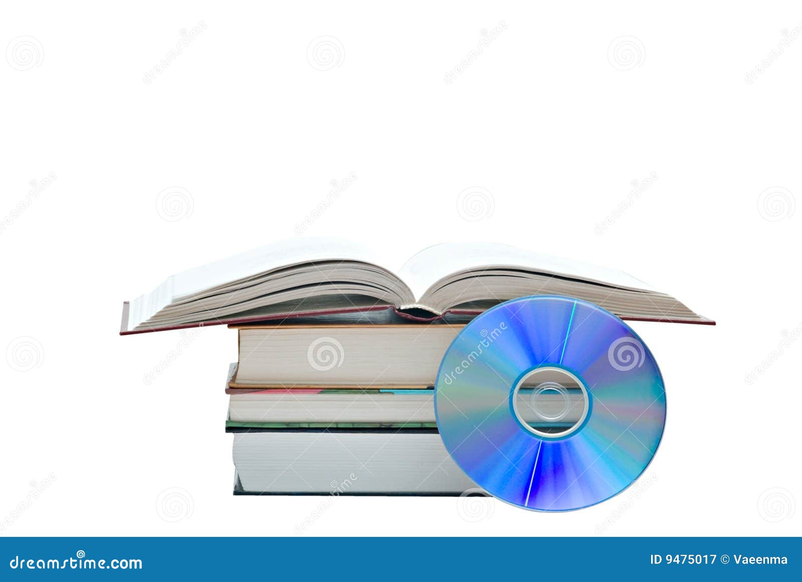 Pile of Books, Open Book, and DVD Disk Stock Image - Image of mpeg ...