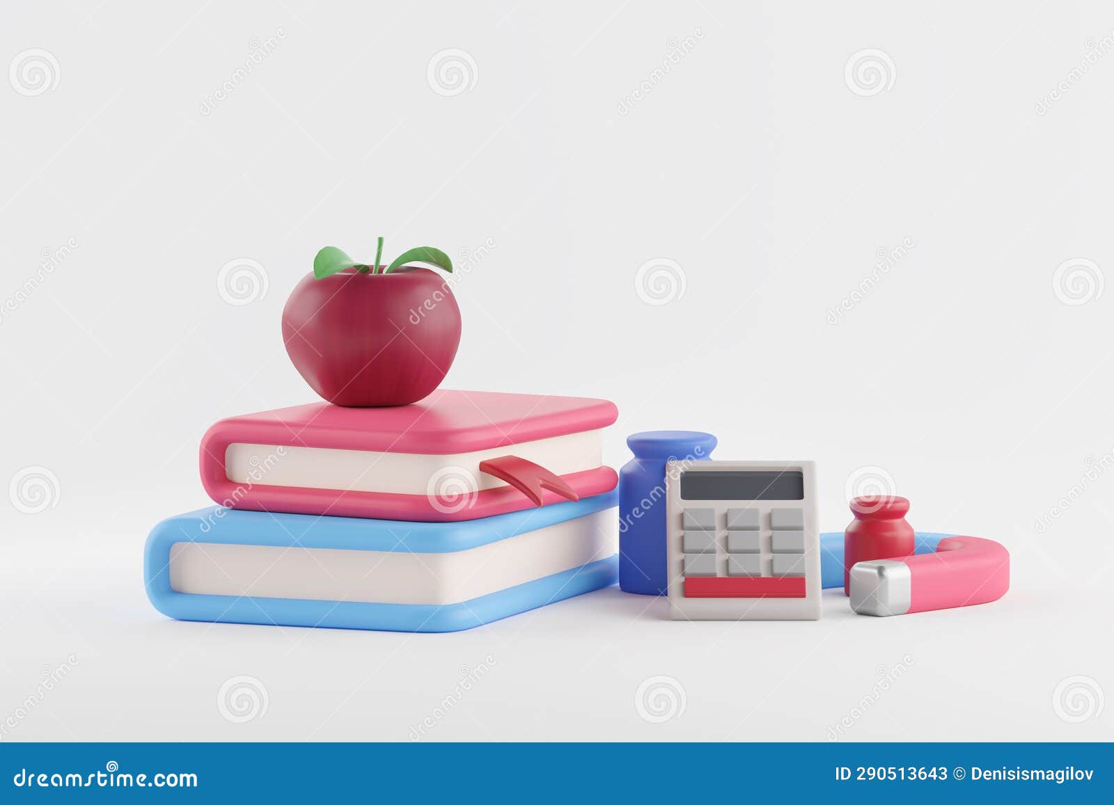 Stack of Books with Calculator and Magnet with Apple, Copy Space Stock ...