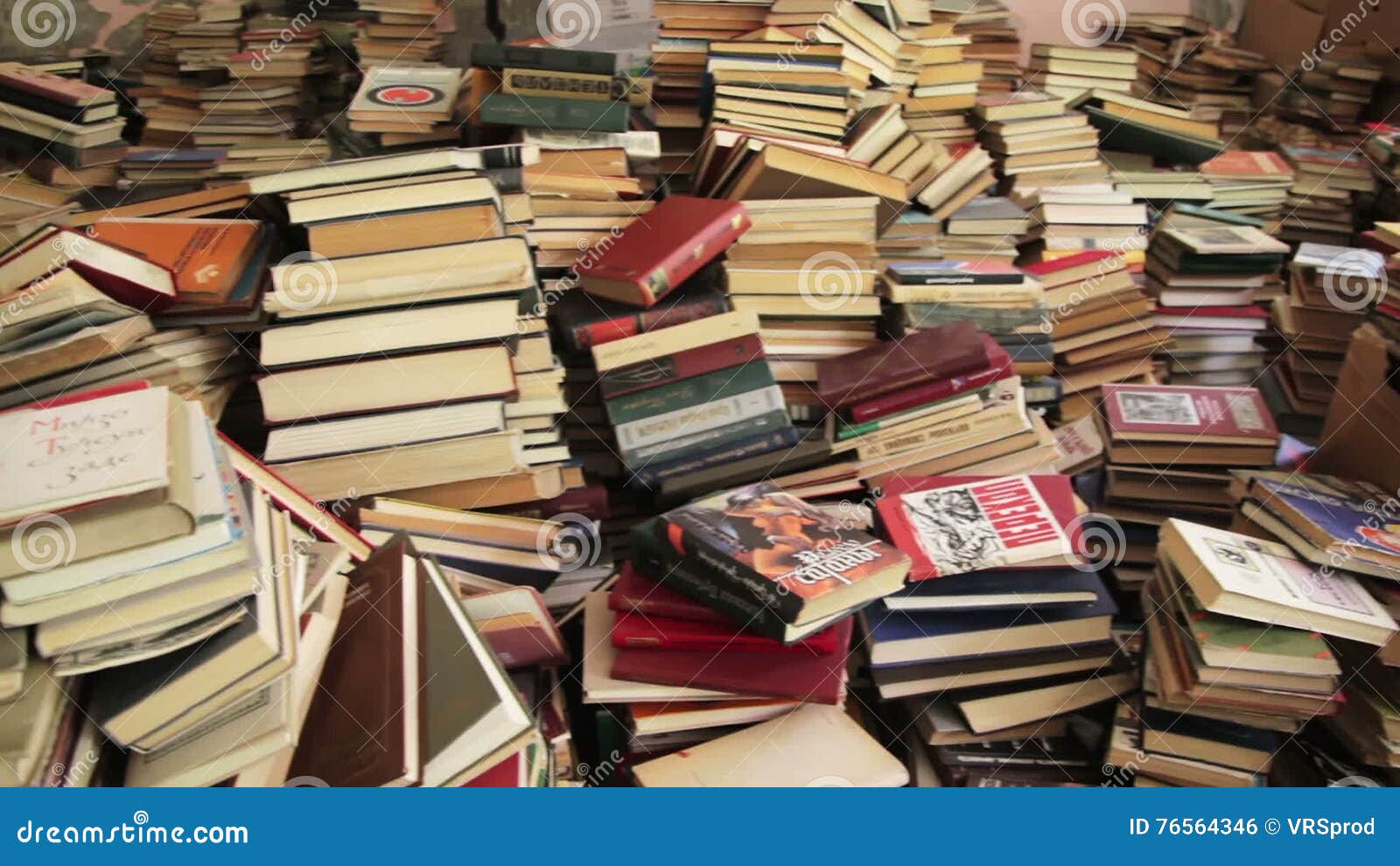 Pile of Books Scattered on the Floor in the Library Stock Footage ...