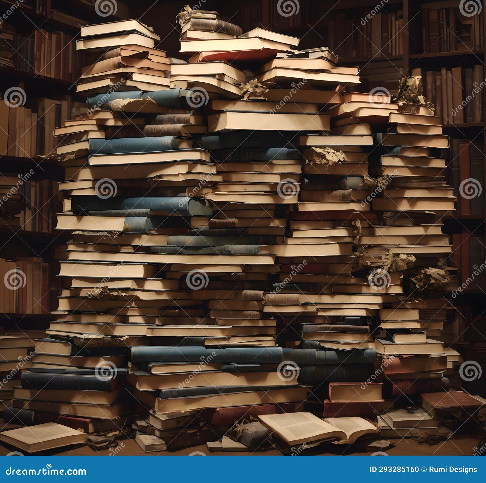 Pile of Books on Table in Library Education Stock Photo - Image of ...