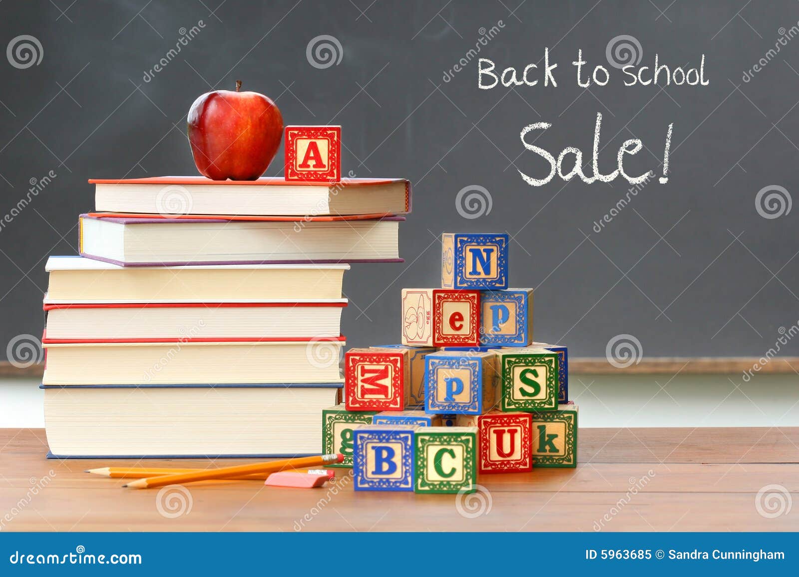 Pile of Books with Wooden Blocks Stock Image - Image of text, education ...