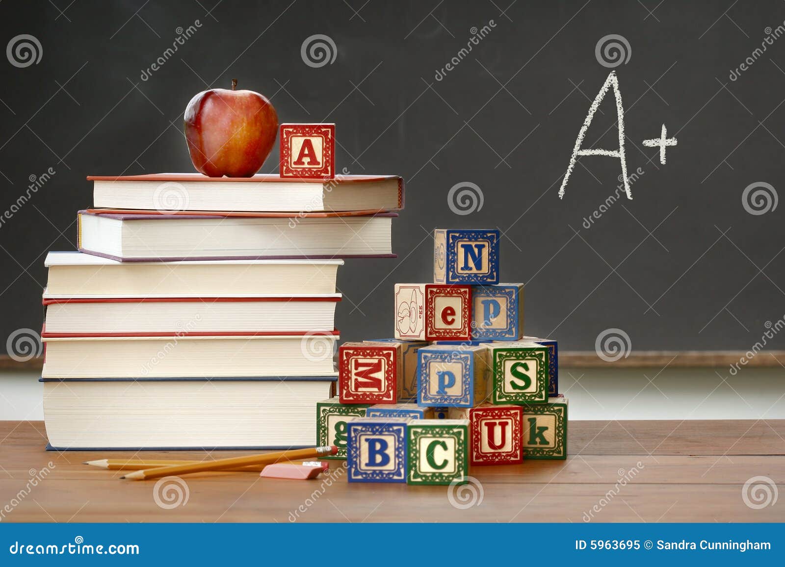 Pile of Books with Wooden Blocks Stock Image - Image of stack ...