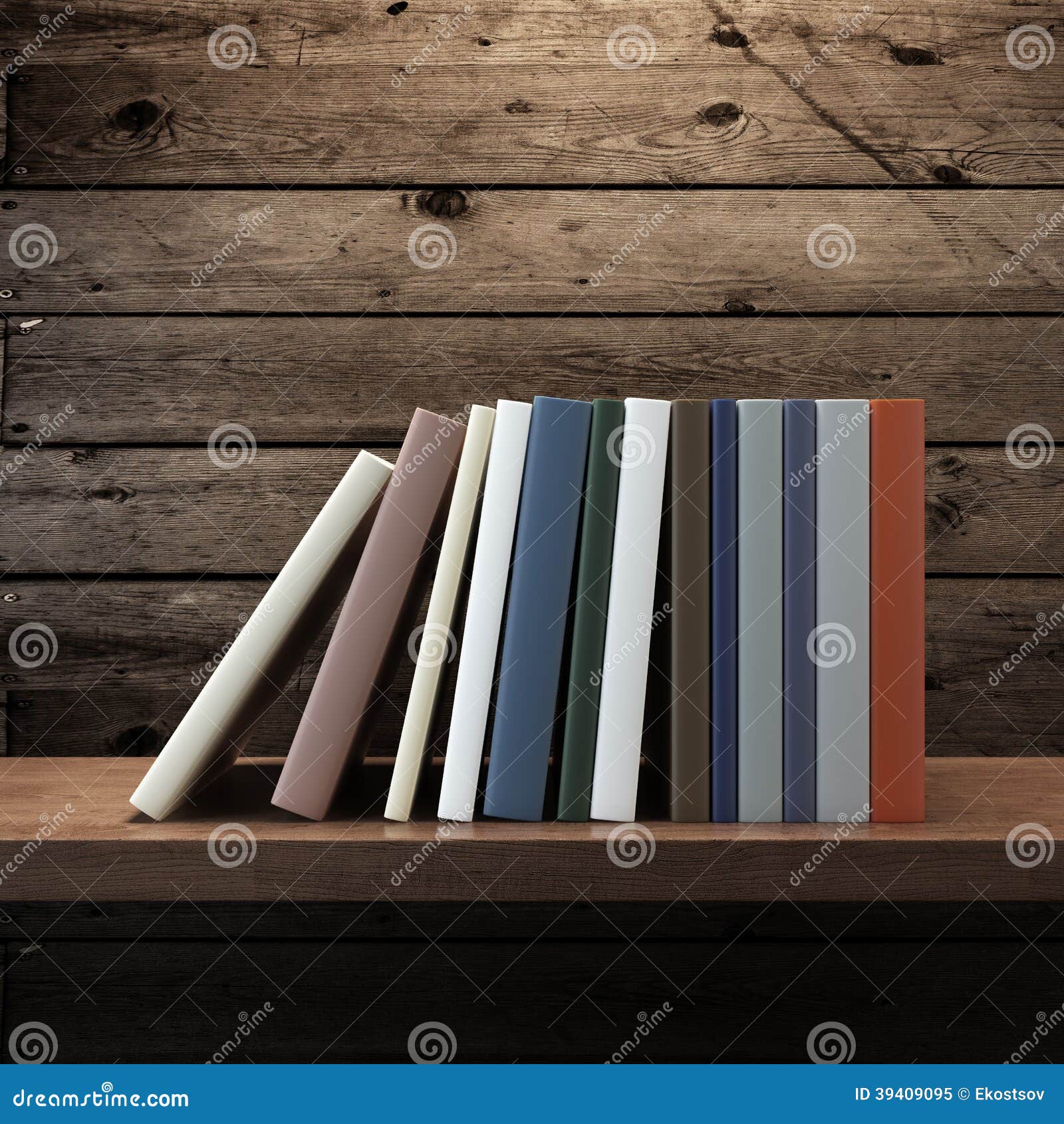 Pile of Books on Wooden Shelf Stock Illustration - Illustration of ...