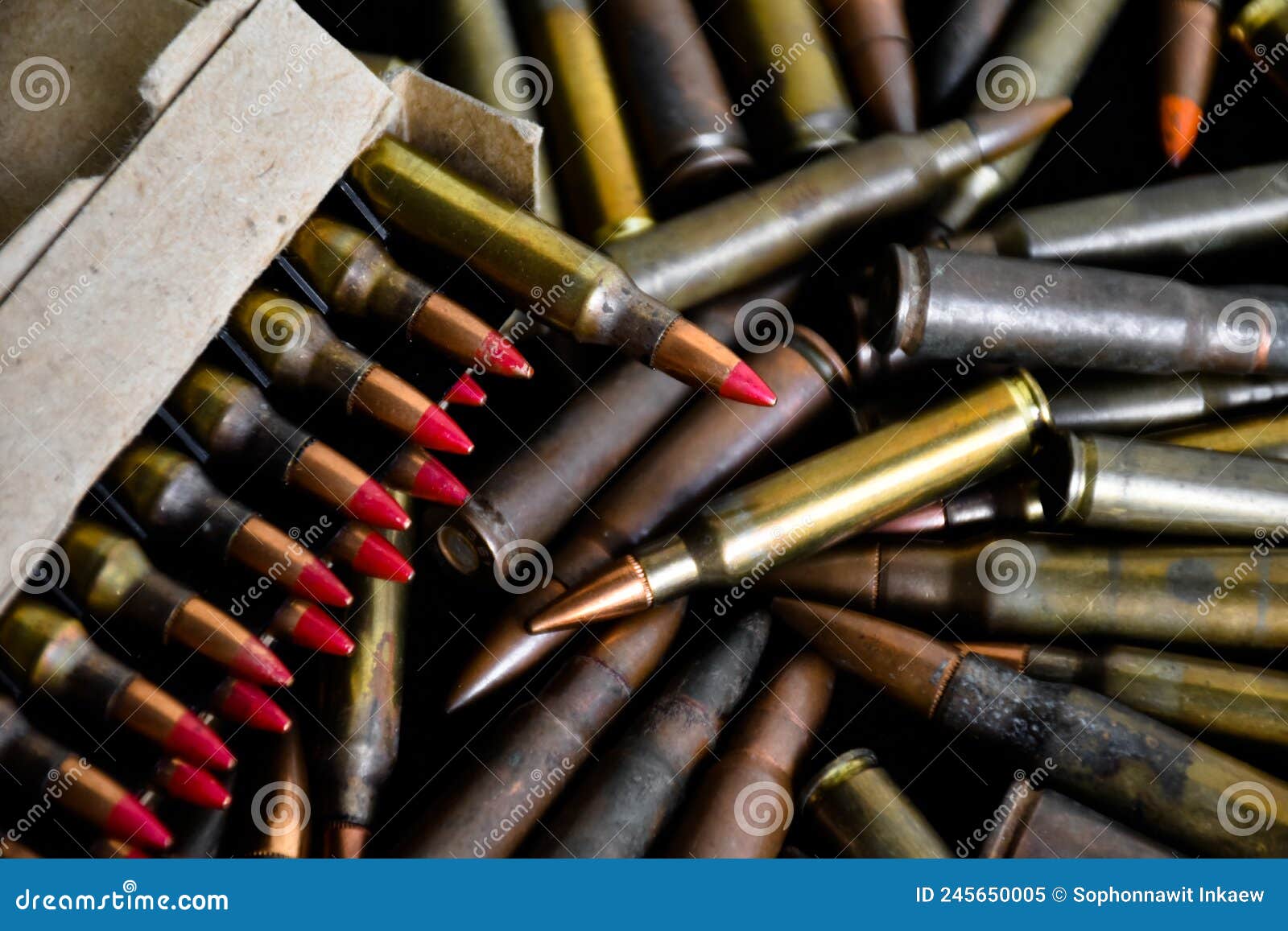 Pile and box of bullets stock image. Image of defense - 245650005