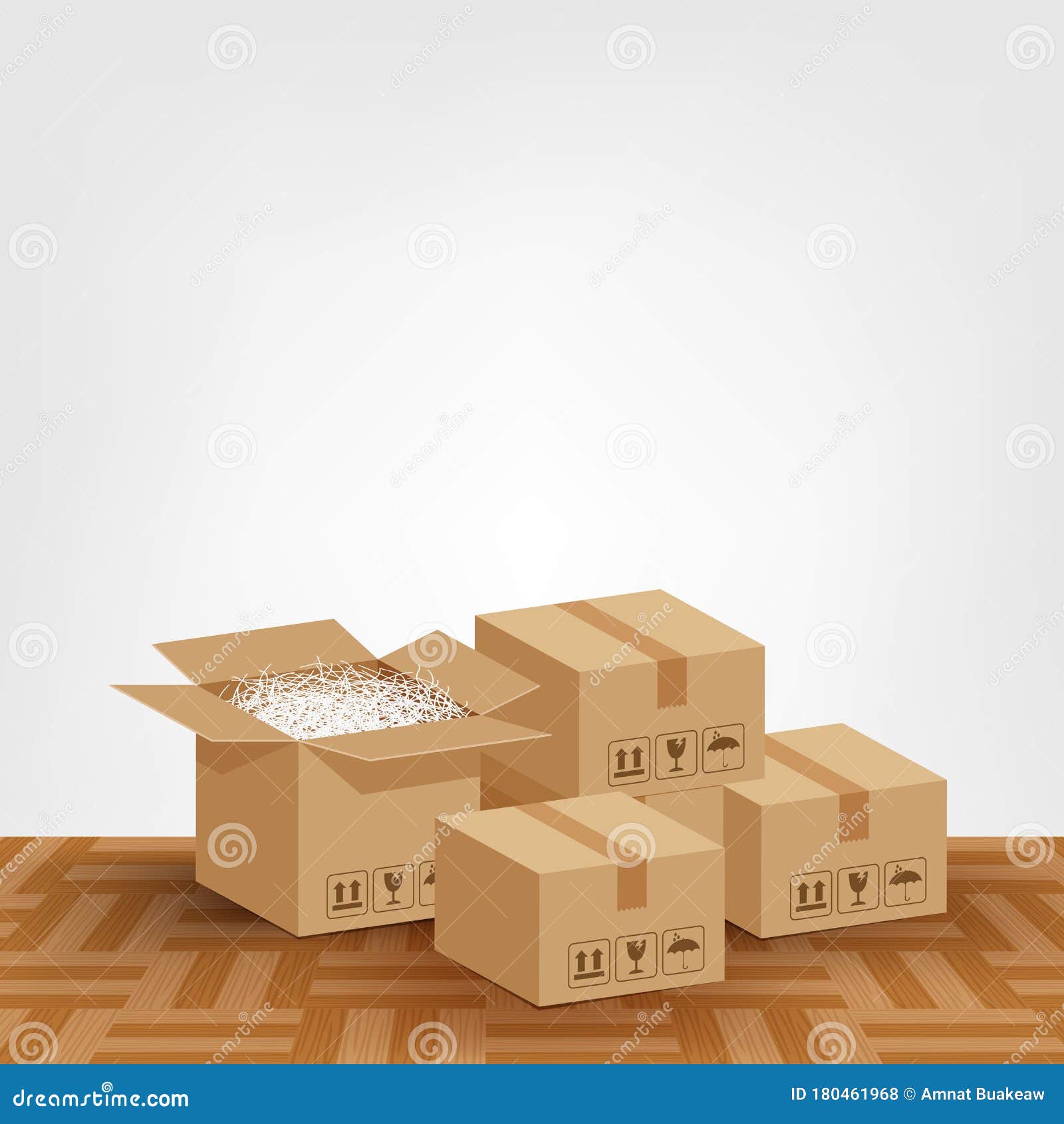 Pile Boxes Brown Placed on the Parquet Floor in the Room Empty ...