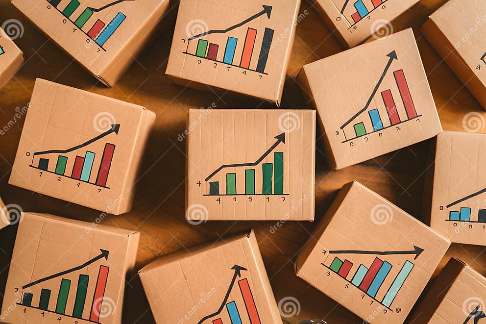 Pile of Boxes with Statistical Graphs, Representing Economic Growth ...