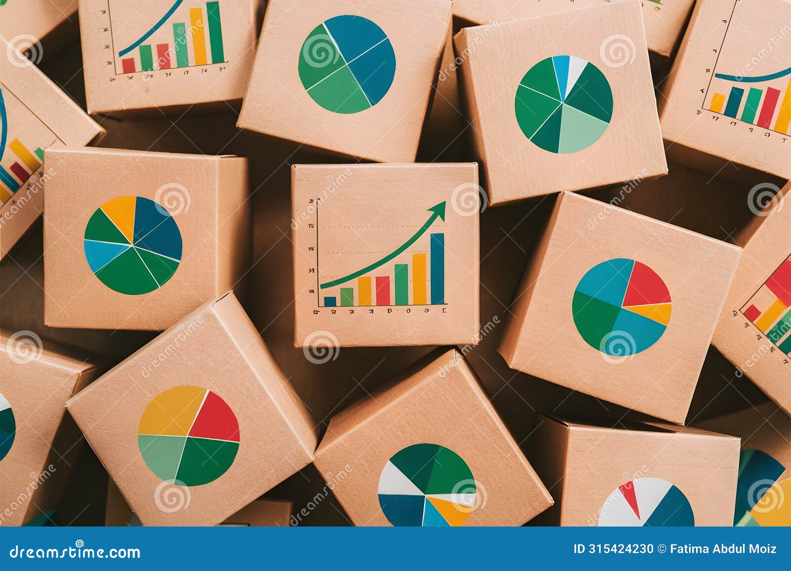 Pile of Boxes with Statistical Graphs, Representing Economic Growth ...