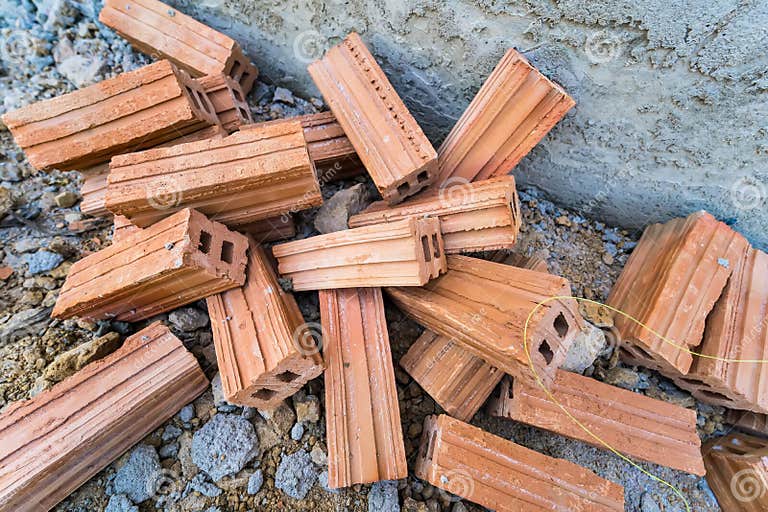 Pile of Bricks for Construction , Group of Bricks Square Construction Materials Stock Photo ...