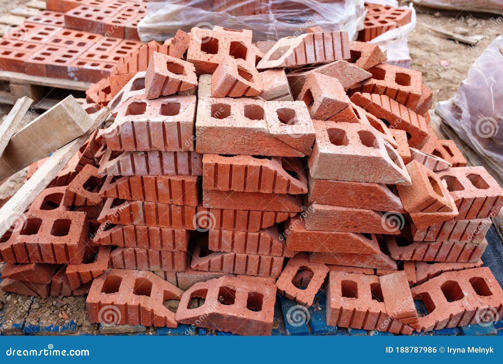 Pile of Bricks on the Construction Site Stock Photo - Image of pile ...
