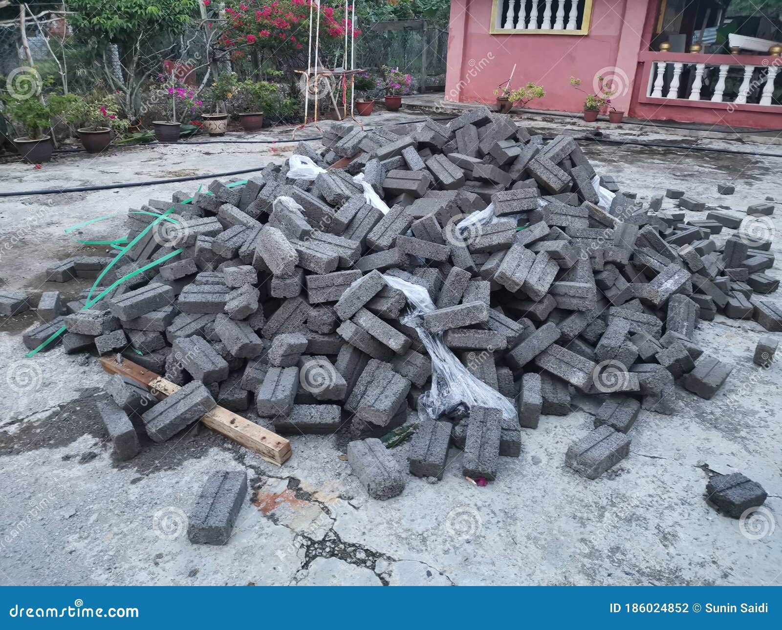 A Pile of Bricks at Construction Site. Stock Photo - Image of rock ...