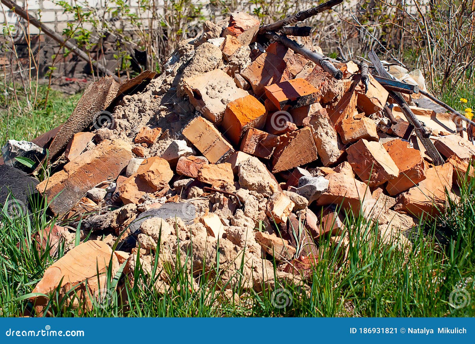 A Pile of Bricks from a Demolished Brick Wall. a Pile of Broken Bricks ...