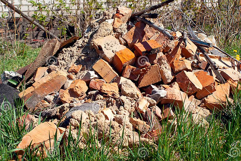 A Pile of Bricks from a Demolished Brick Wall. a Pile of Broken Bricks ...