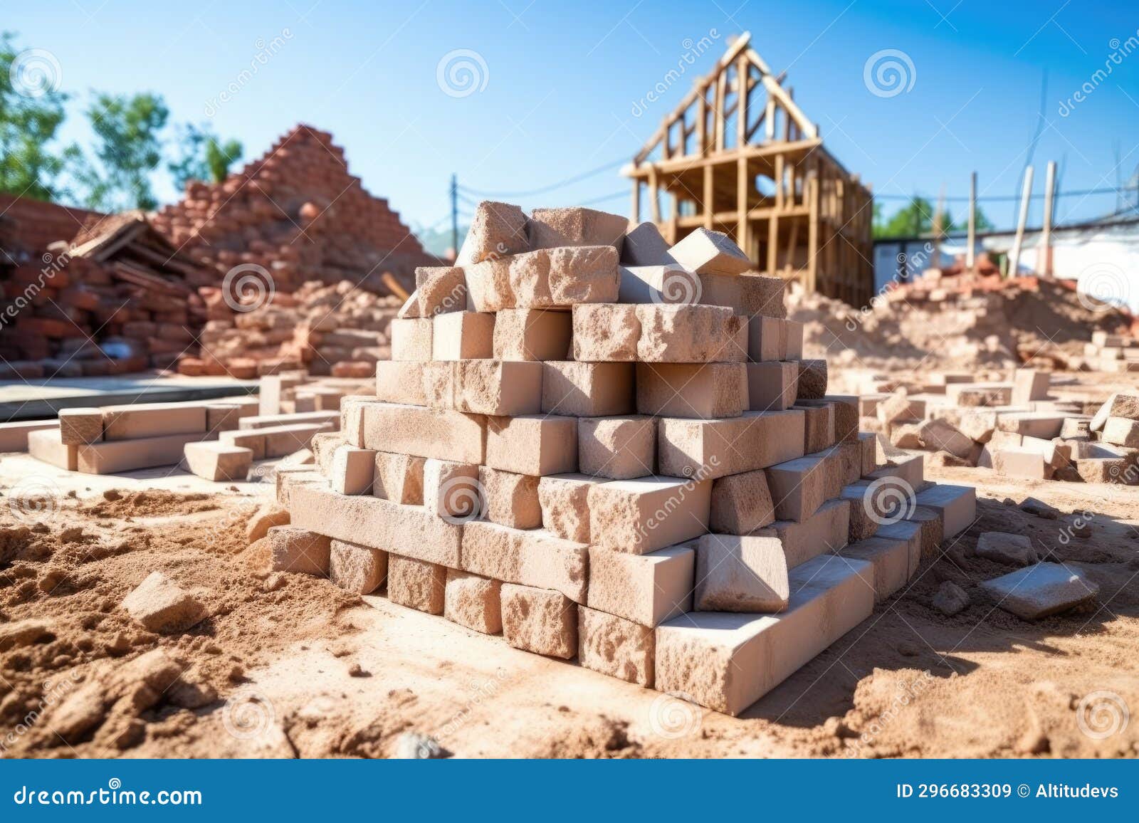 Pile of Bricks Next To a House Being Built Stock Image - Image of ...