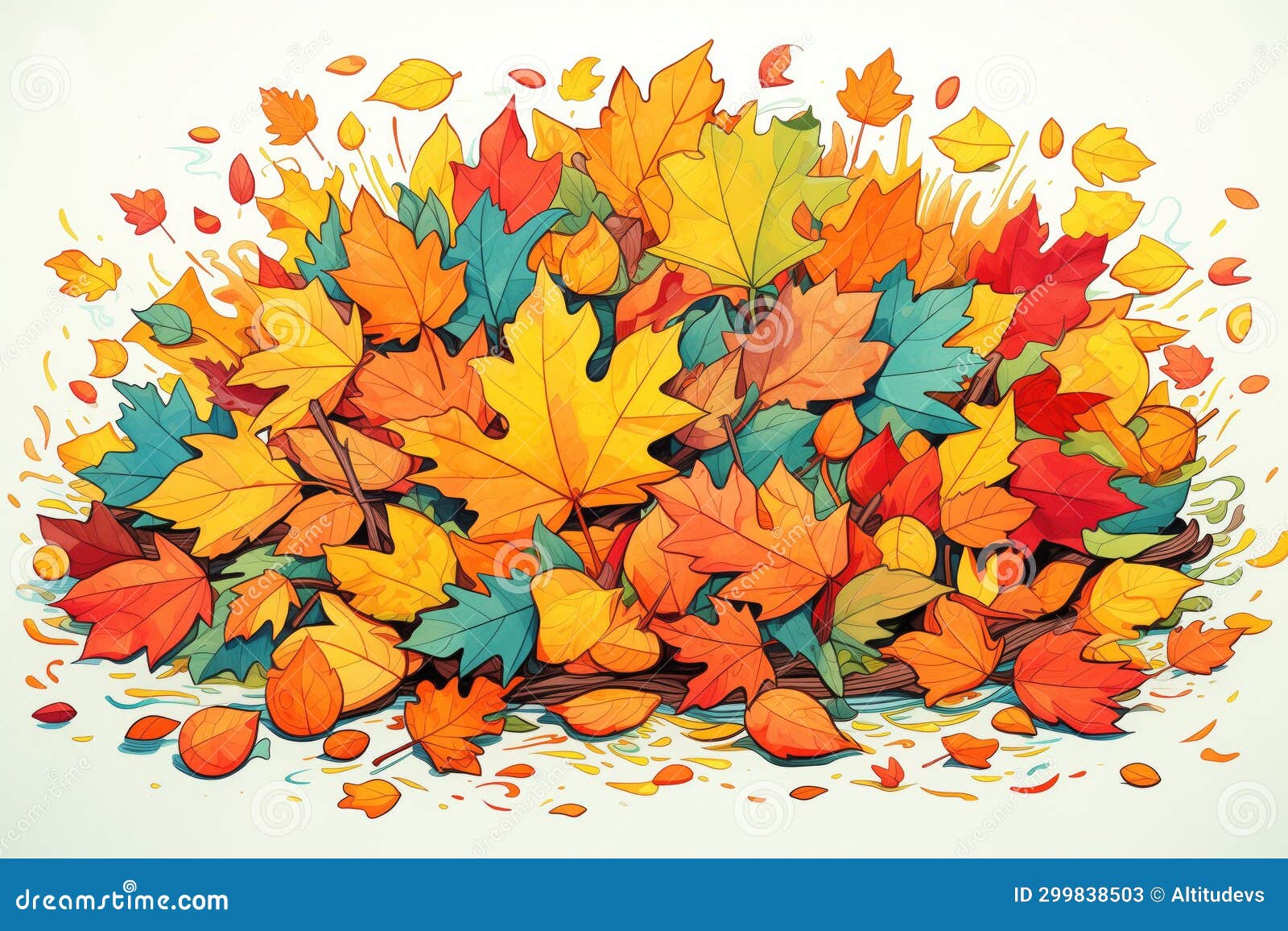 Pile of Bright Leaves with Multiple Fall Colours Stock Illustration ...