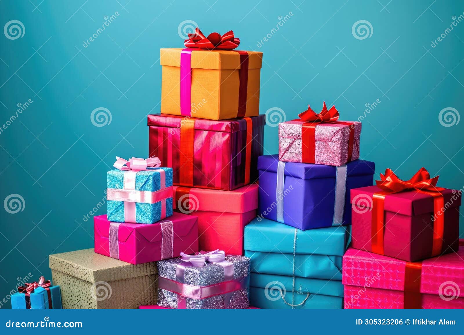A Pile of Brightly Wrapped Presents Neatly Stacked on Top of Each Other ...