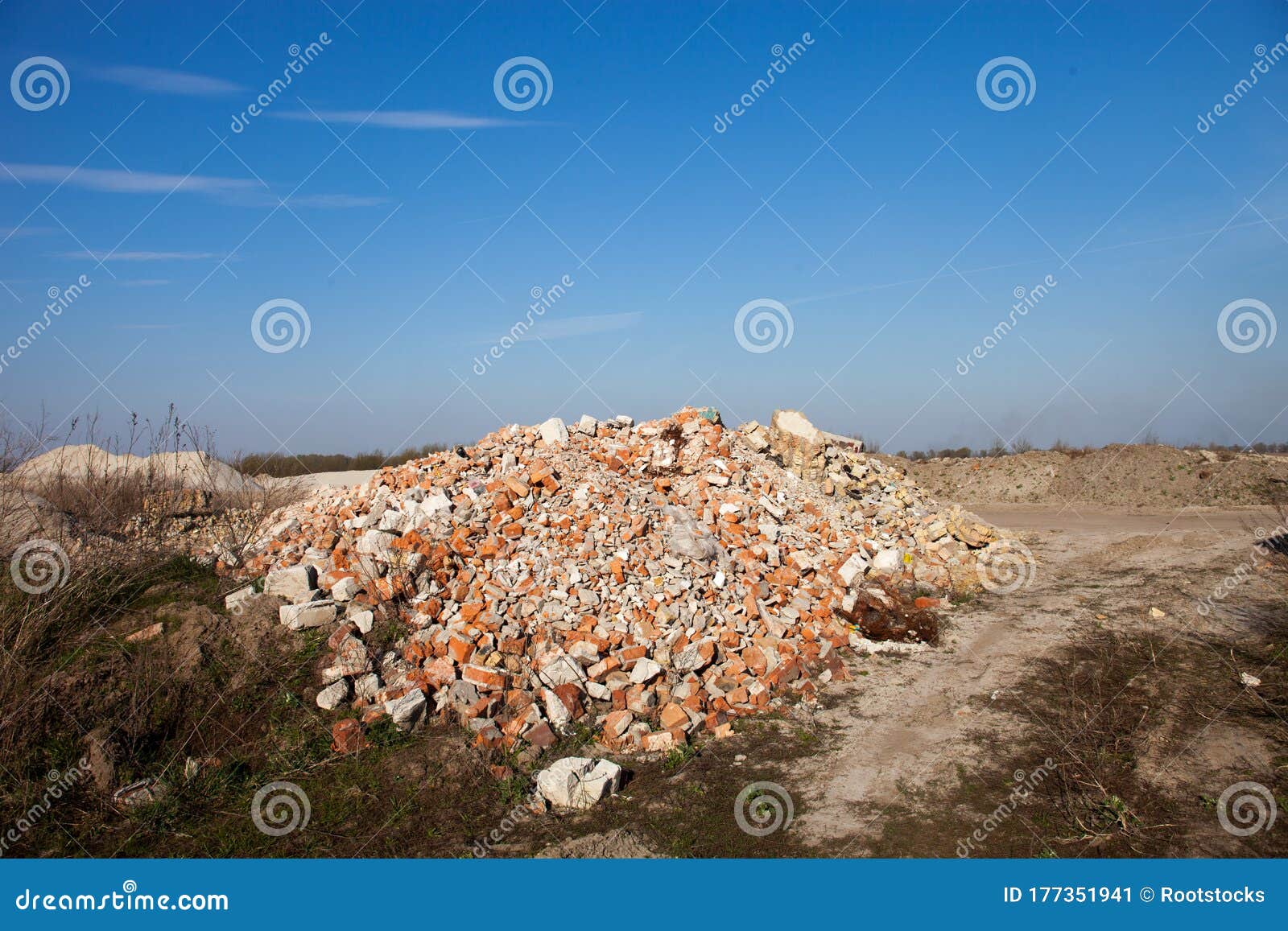 Pile of broken bricks stock image. Image of mess, garbage - 177351941
