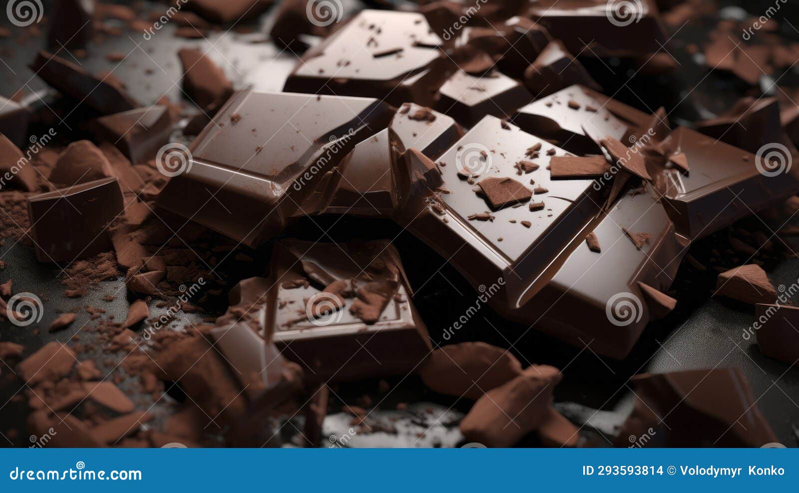 Shattered Chocolate Bar With Candy And Cocoa Bits Bursting Against A ...