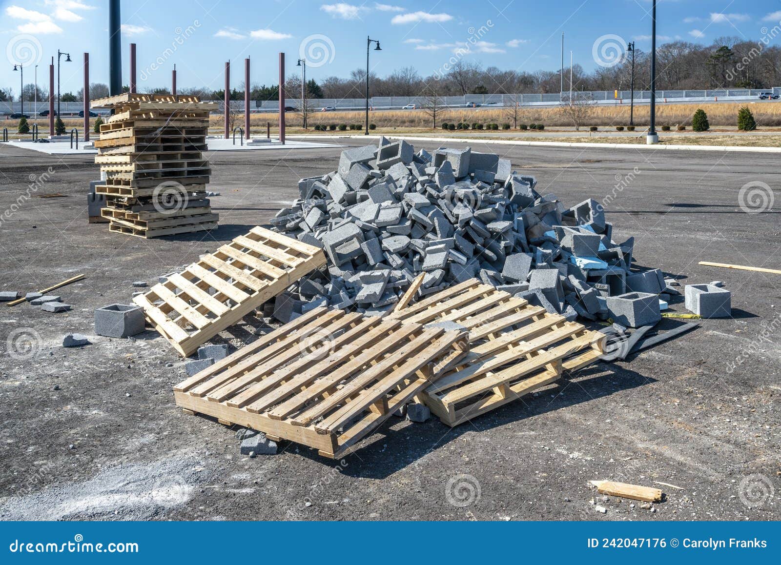 Pile of Broken Cinder Blocks Near Construction Site Stock Photo - Image ...