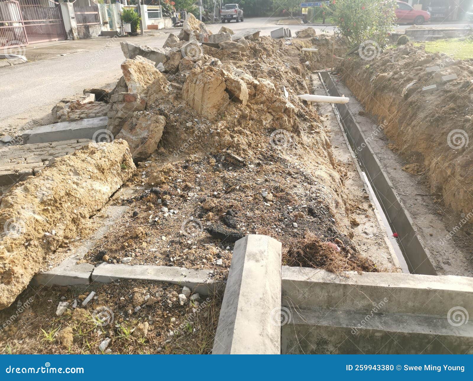 Pile of Broken Concrete Slab by the Roadside Stock Photo - Image of ...