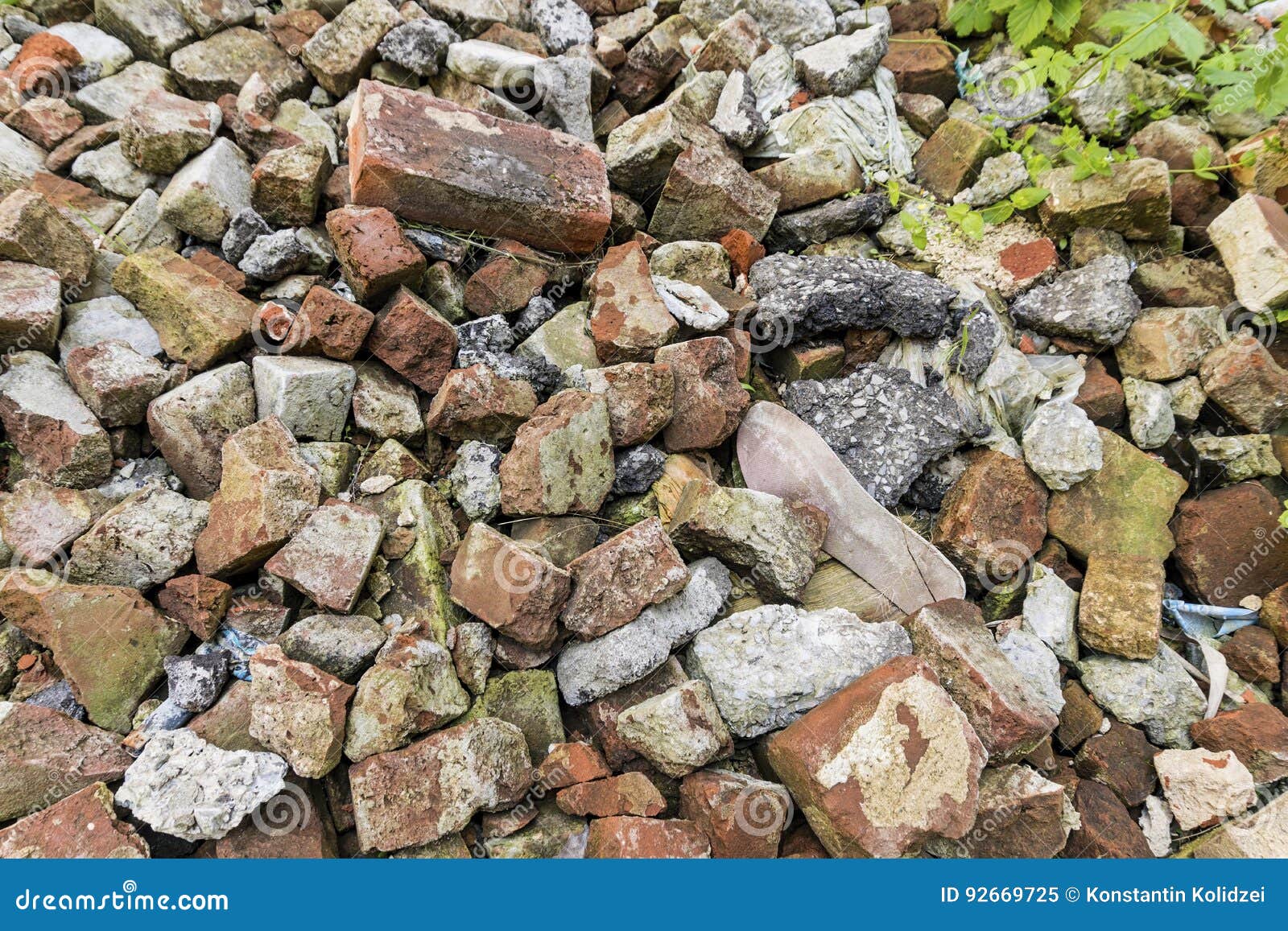 Pile of Broken Red Bricks with Garbage. Stock Image - Image of ...