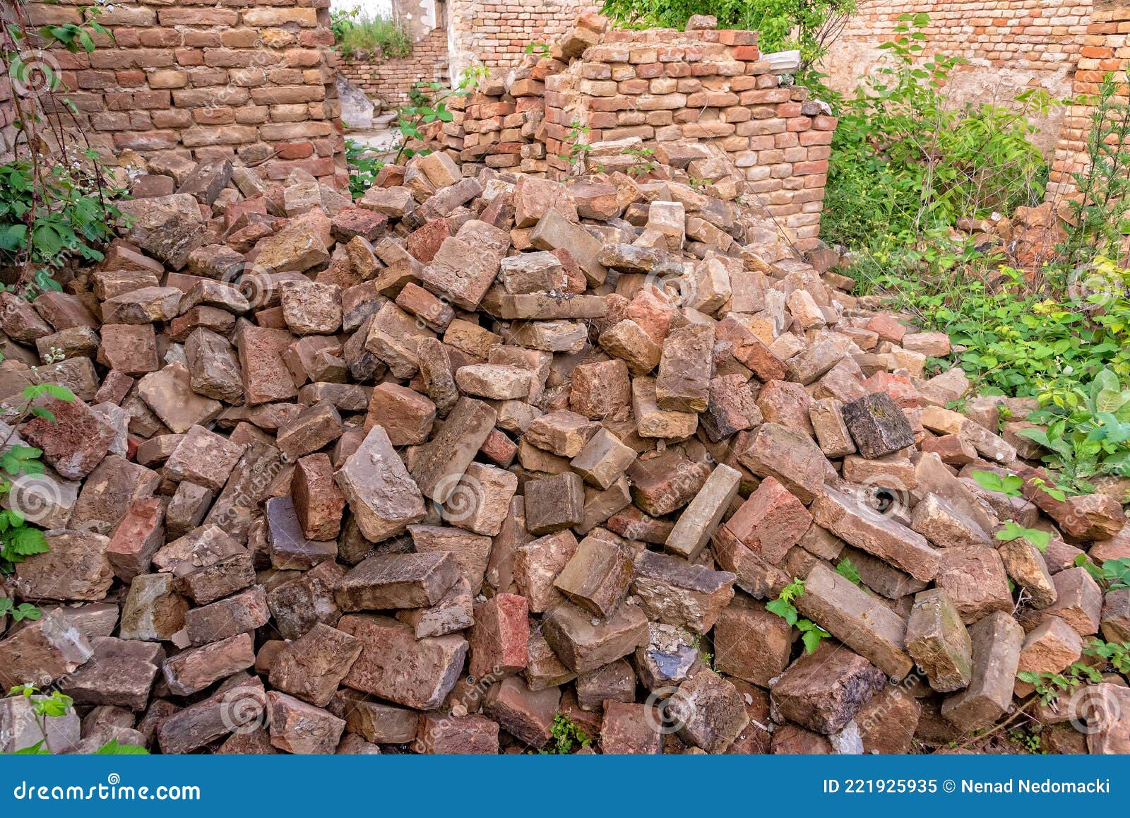 A Pile of Broken Red Building Bricks is Scattered on the Ground. Stock ...