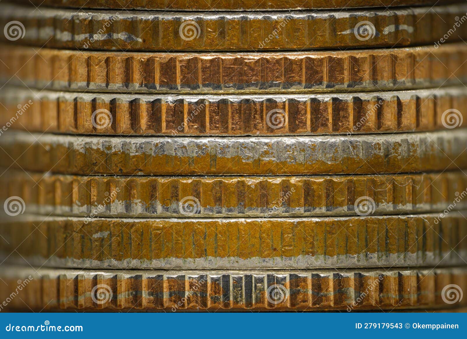 Pile of Bronze Coins, Side View Macro Stock Image - Image of view ...