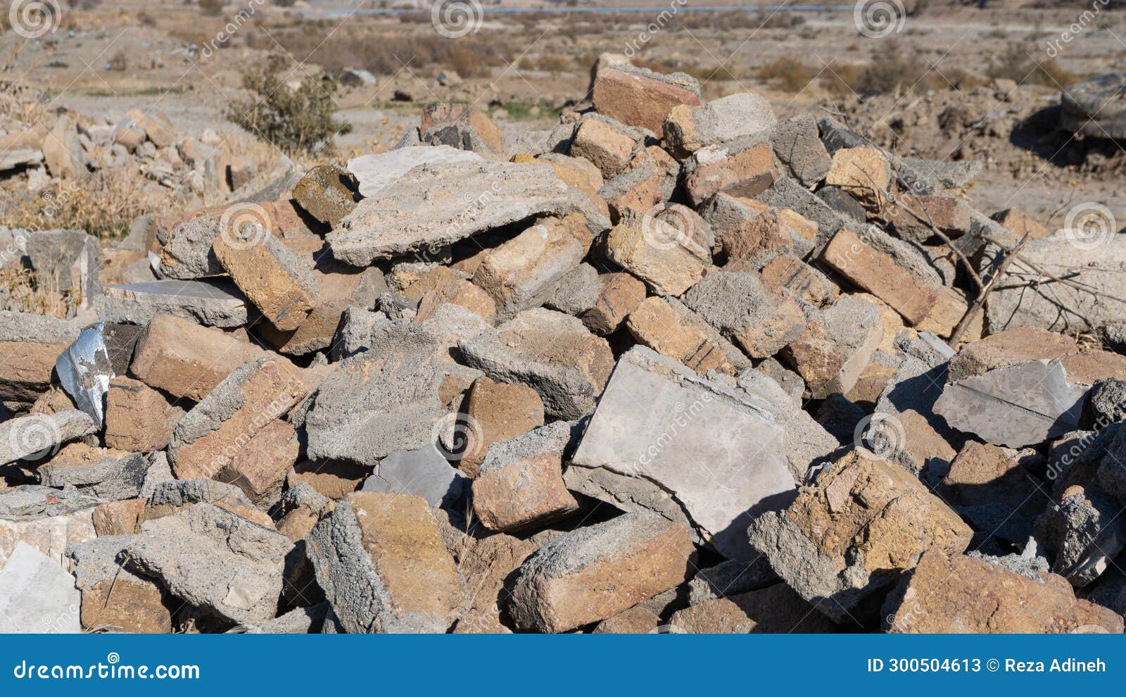 A Pile of Building Bricks in a Field in the Desert. Stock Image - Image ...