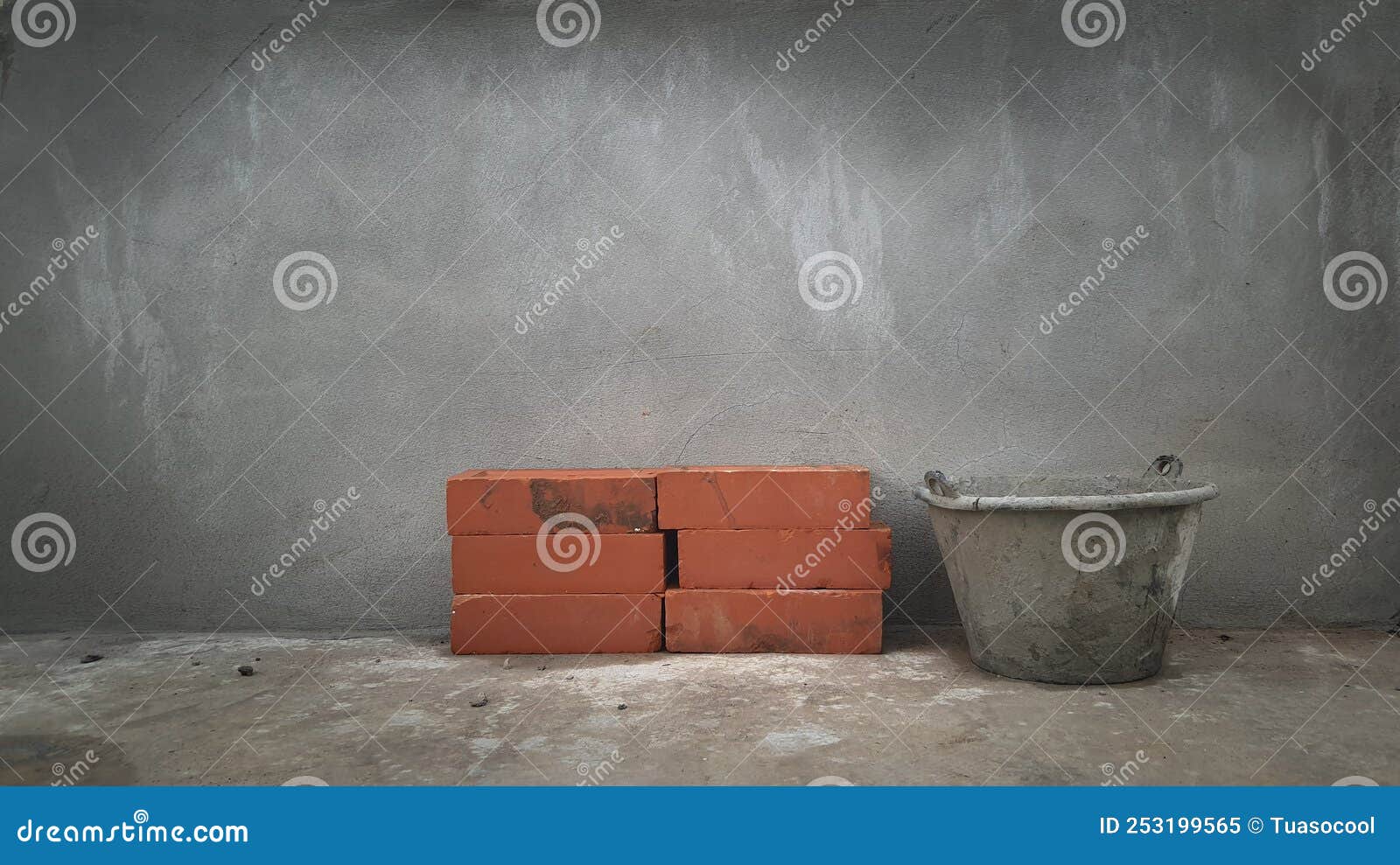 Bucket Mortar Mixed and Small Heap of Red Bricks Stock Image - Image of ...
