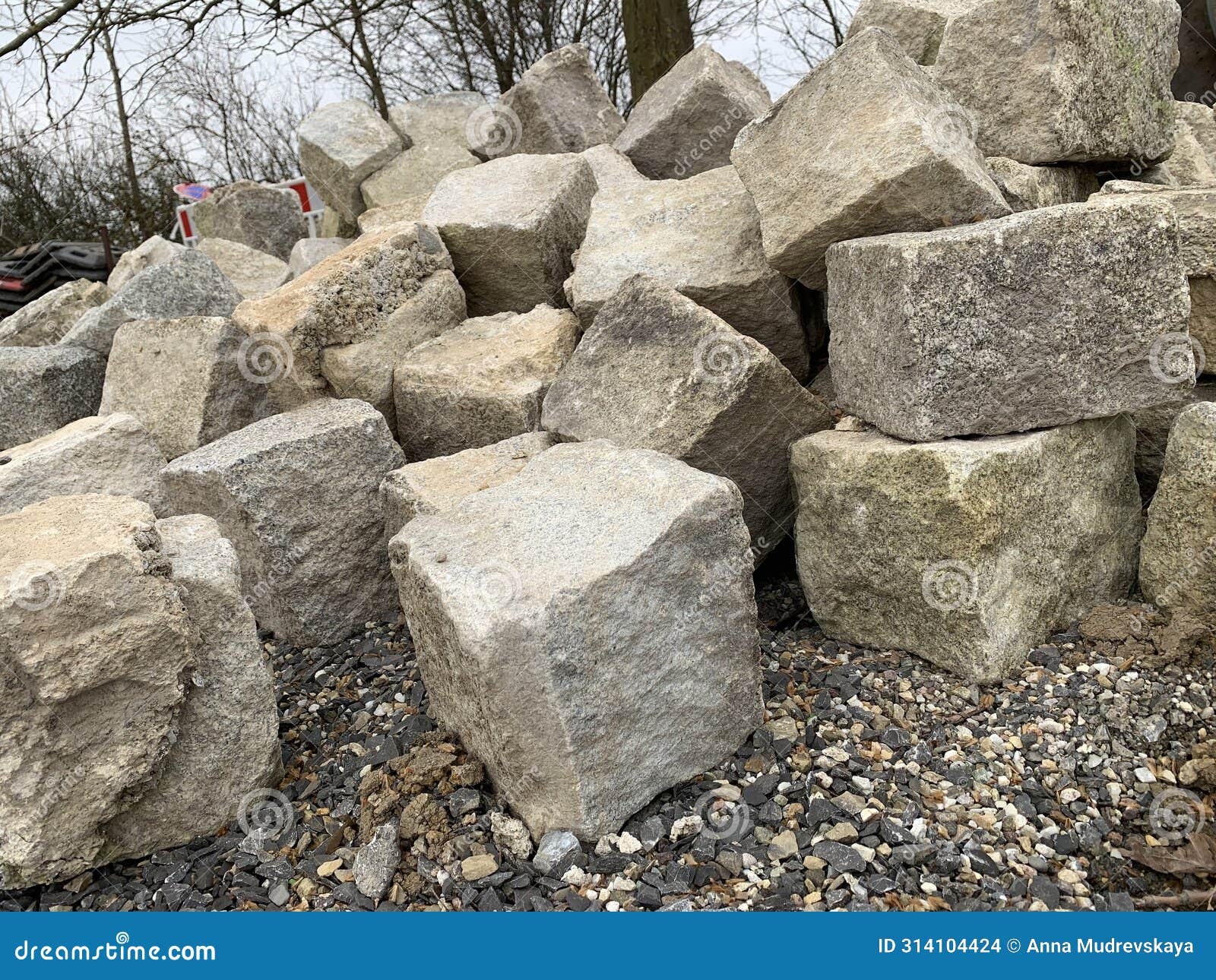 A Pile of Building Stones on a Construction Site. Paving Stones Stock ...