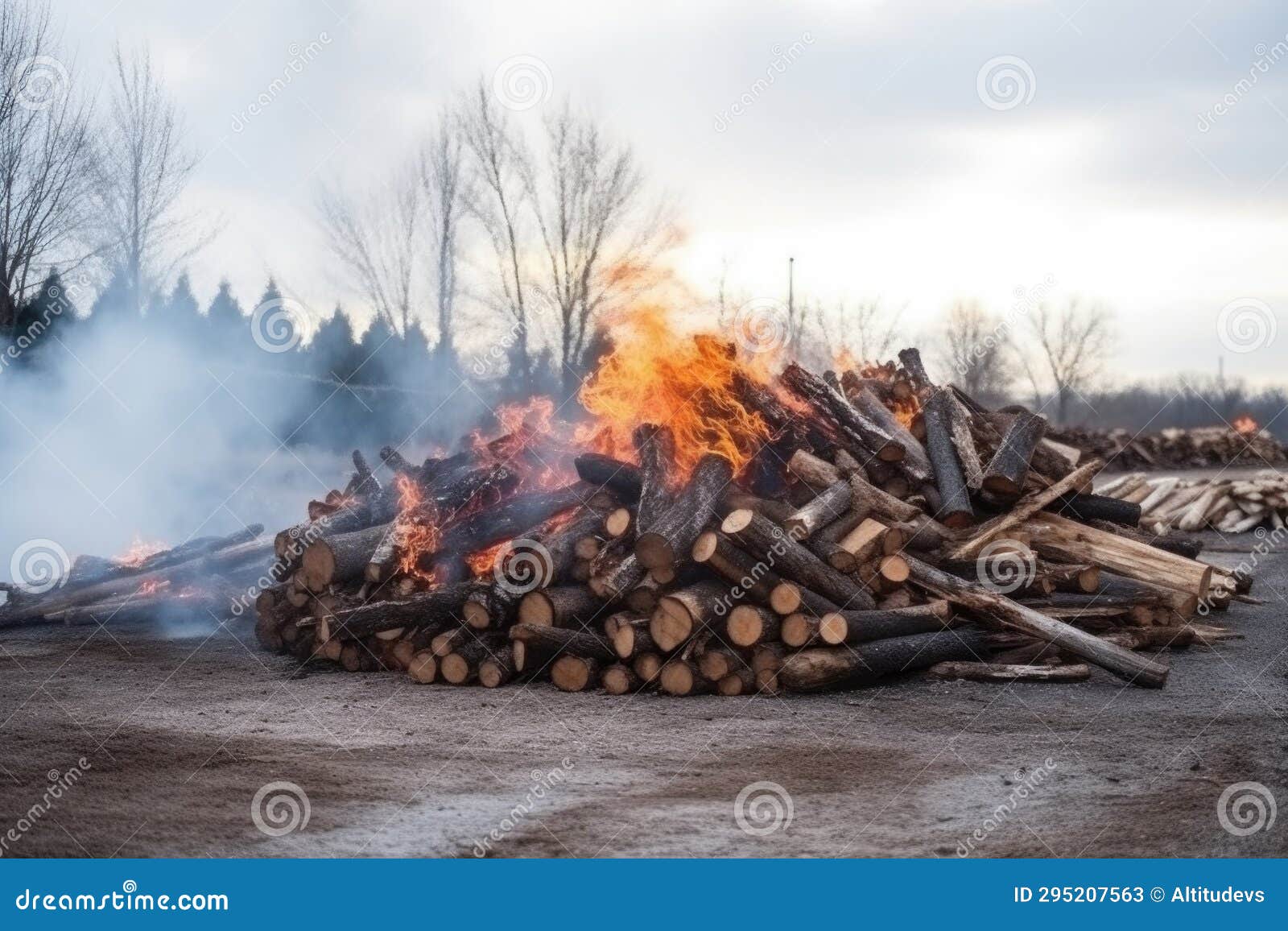 Pile of Burned Firewood with Smoke Rising Stock Image - Image of ...