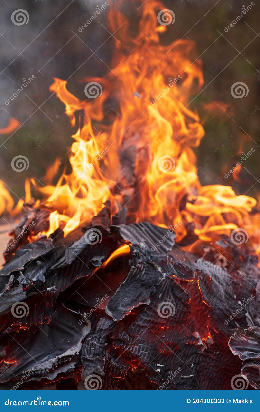 Pile of Burning Cardboard and Waste Paper Stock Image - Image of ...