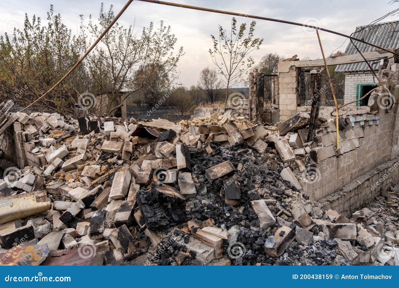 Pile of Burnt Bricks from a Destroyed House after the Fire Stock Image ...
