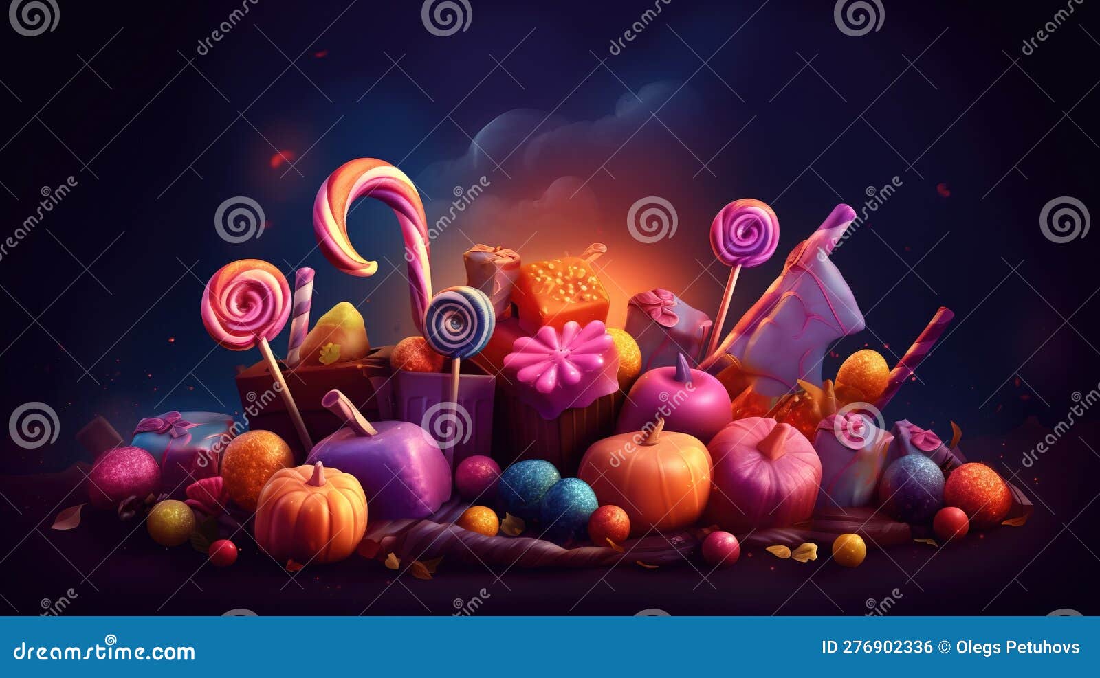 A Pile of Candy and Candies on a Dark Background Stock Illustration ...