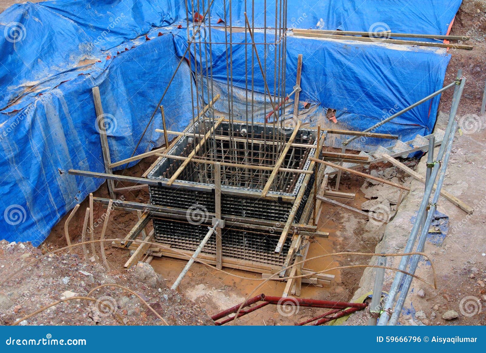 Pile cap formwork made from polymer at the construction site.