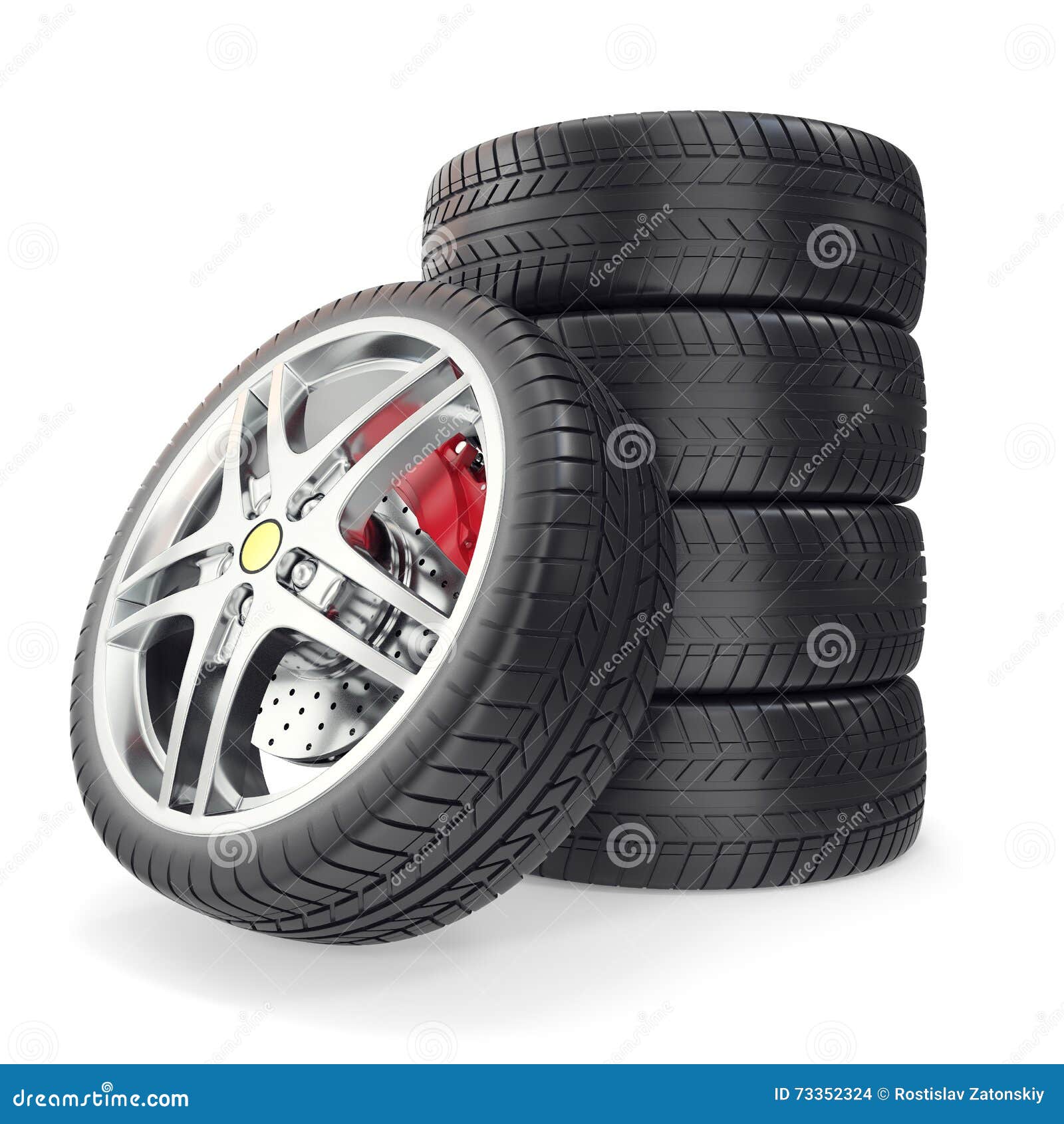 Pile Car Wheels on White Background. 3d Illustration Stock Illustration ...