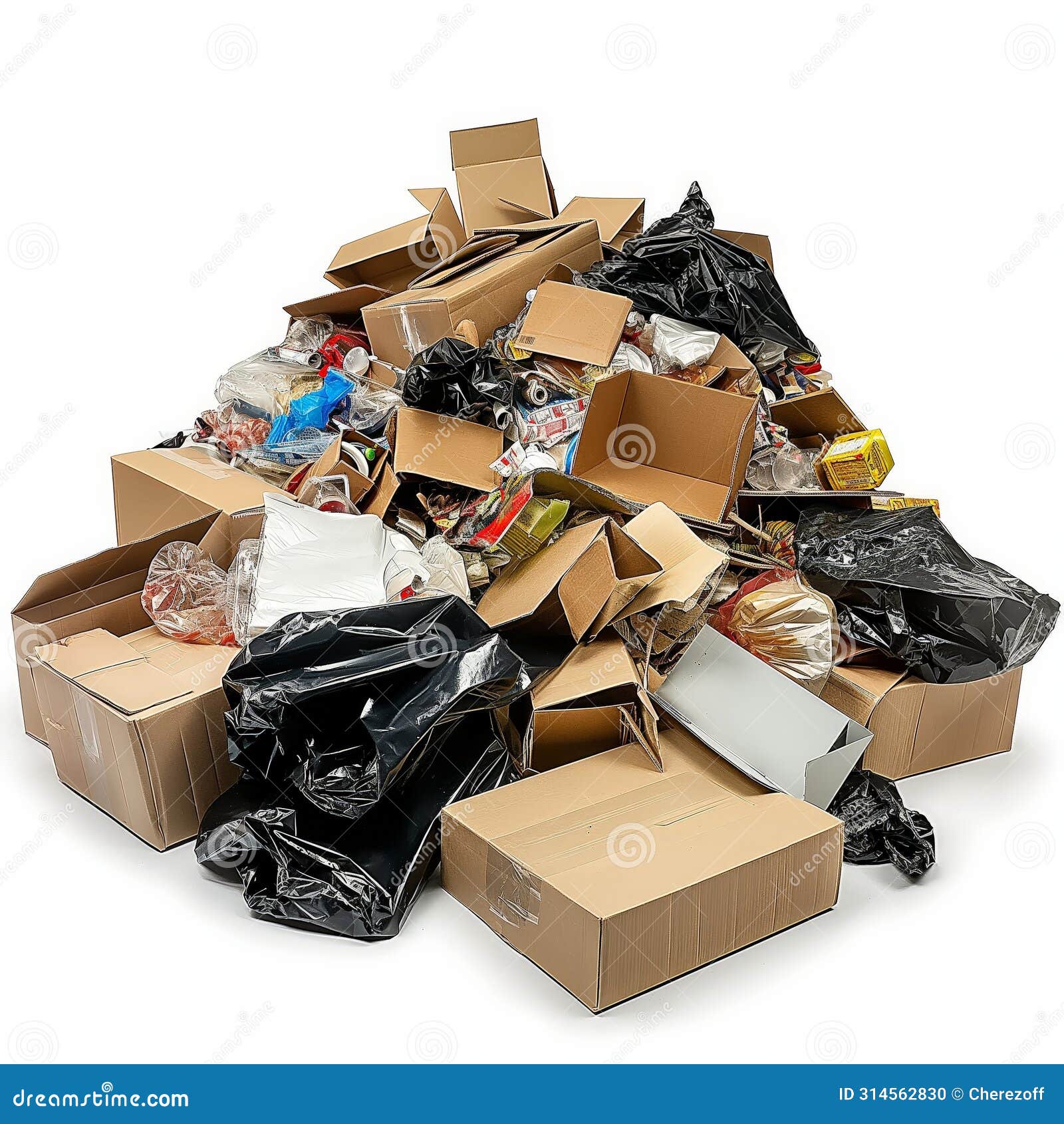Pile of Cardboard Boxes and Mixed Waste Stock Photo - Image of clutter ...