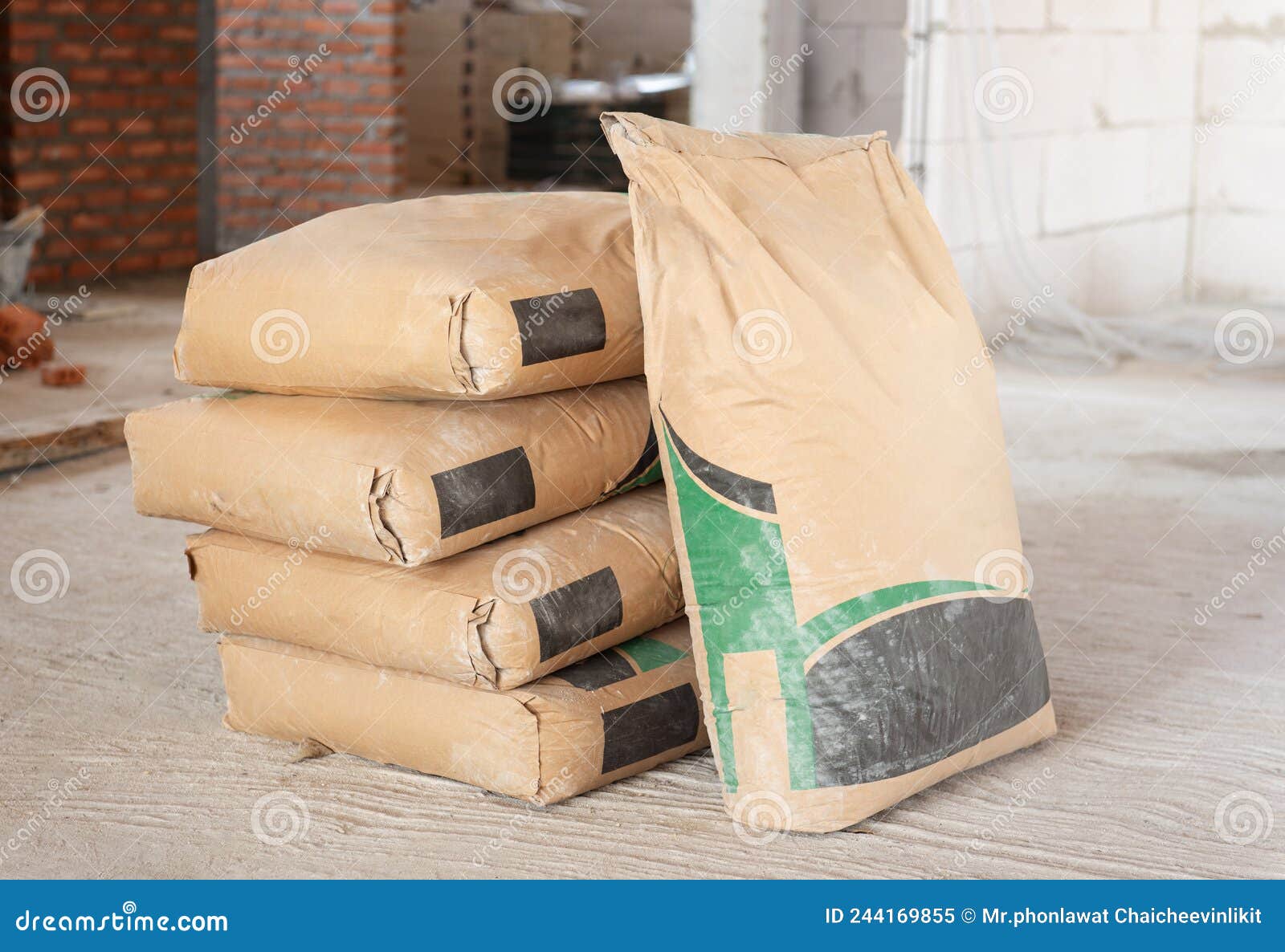 Cement bags stock image. Image of package, broken, builder - 244169855