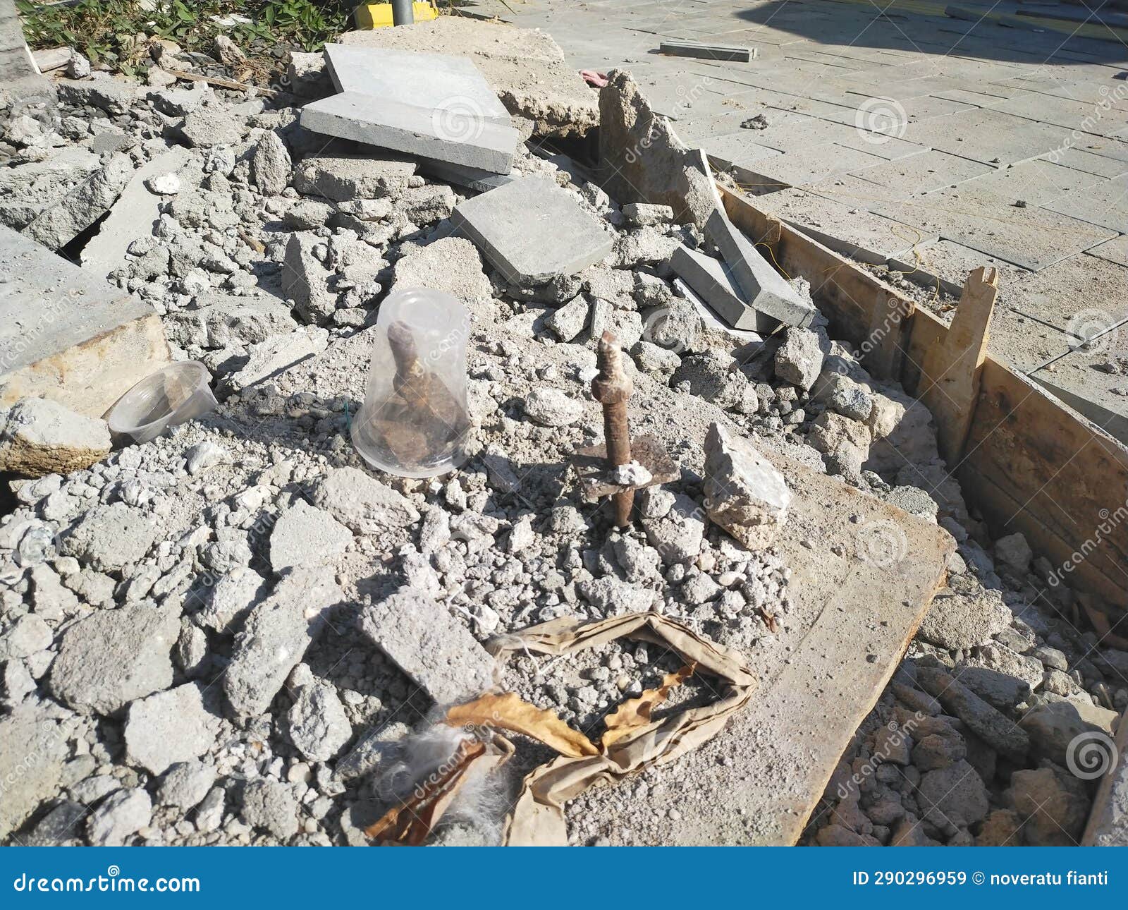 A Pile of Cement/ceramic Waste on the Sidewalk Which is Under Repair ...